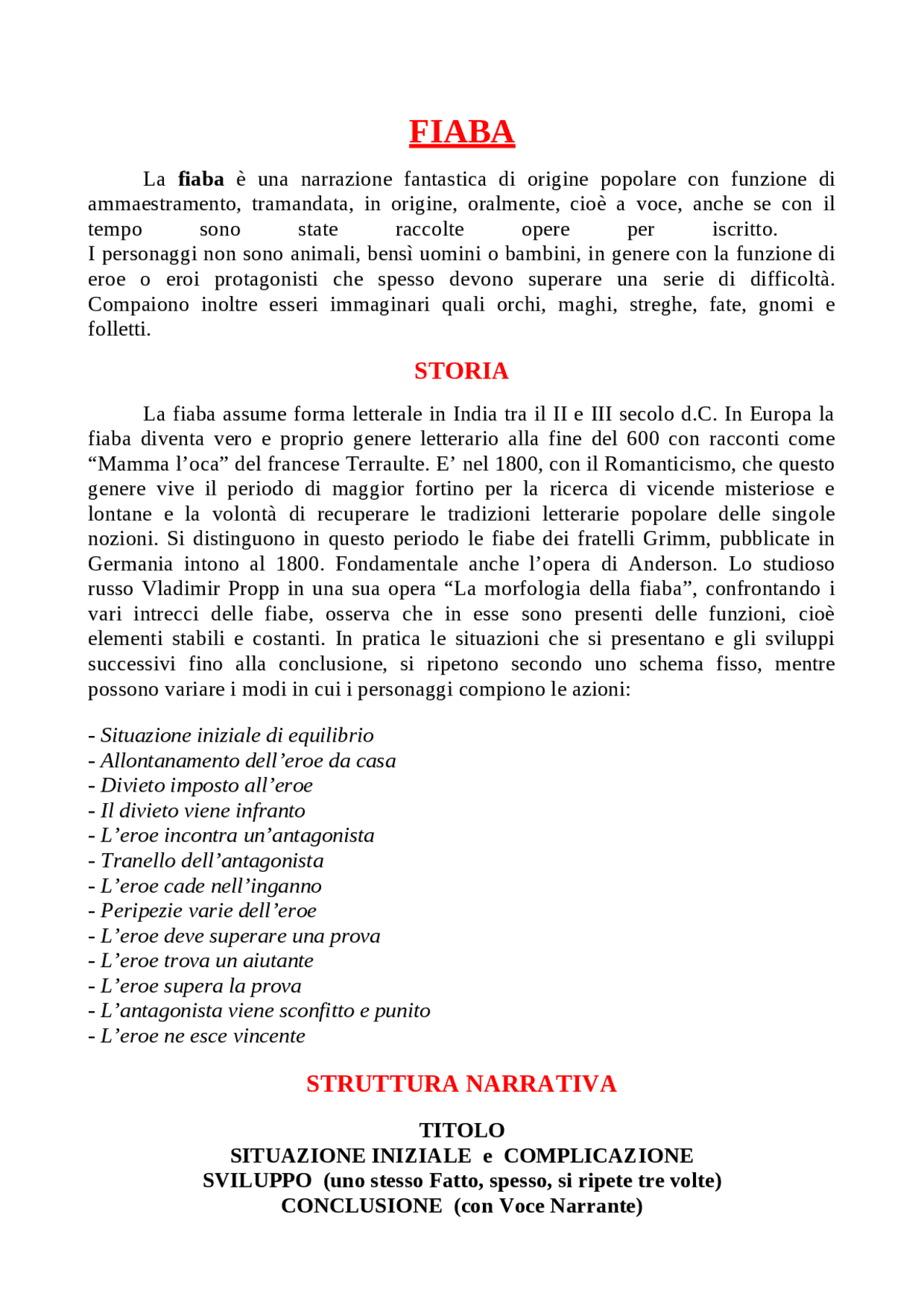 Genere Letterario della Fiaba - Docsity
