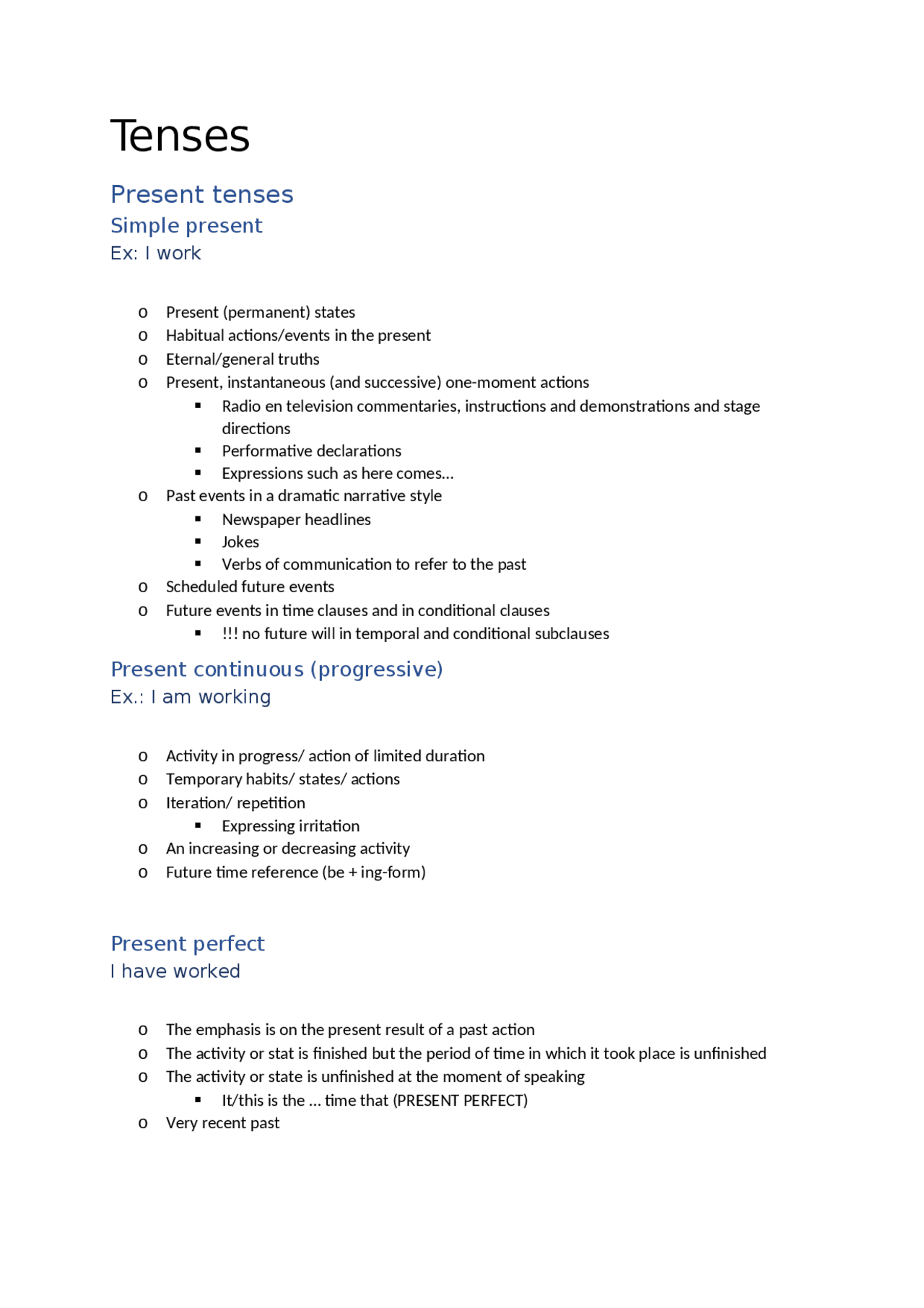 English tenses (present and past) - Docsity
