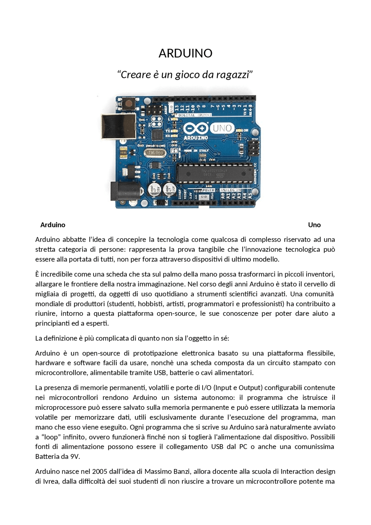 Approfondimento Su Arduino Docsity