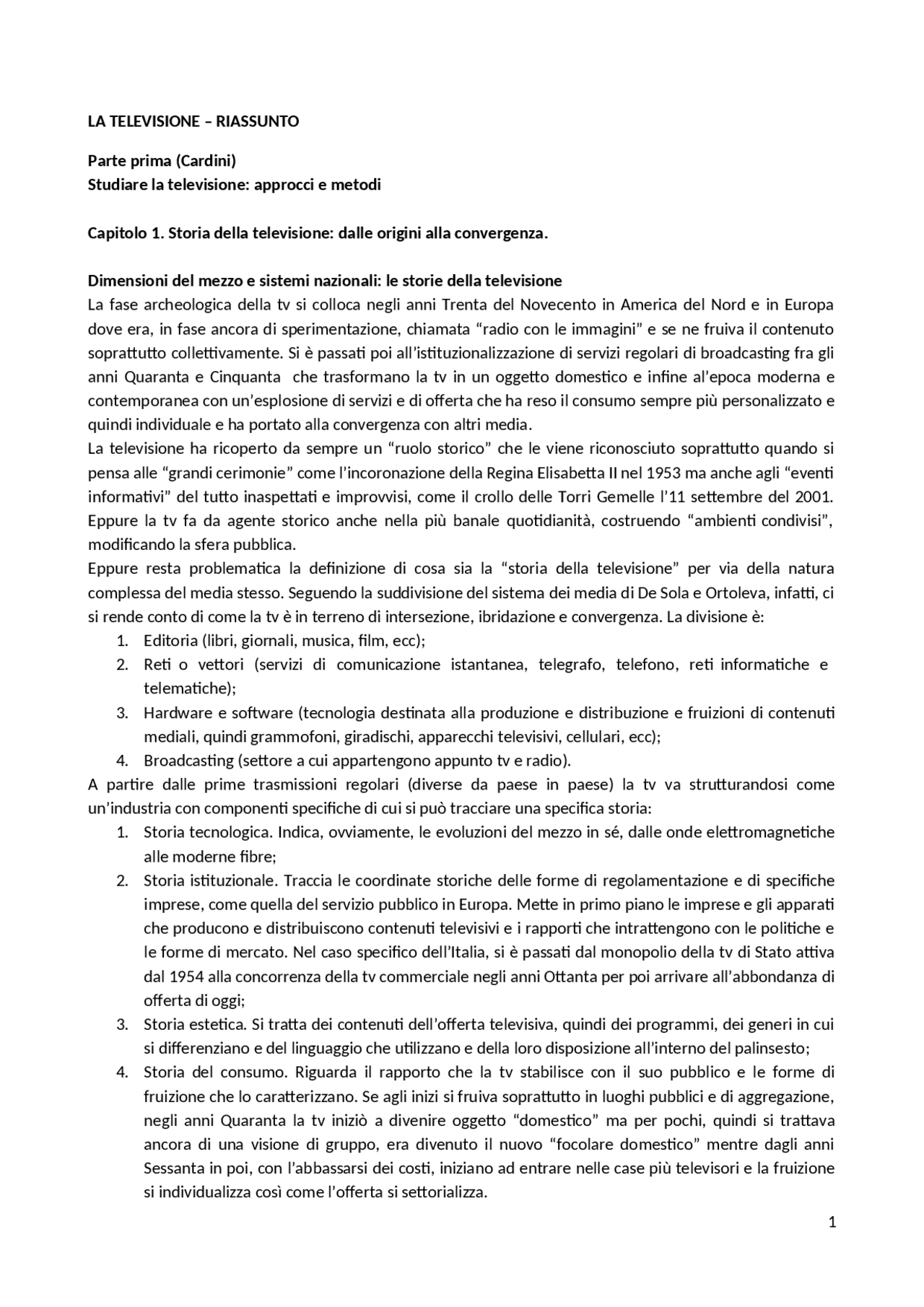 La Televisione Scaglioni E Sfardini Docsity