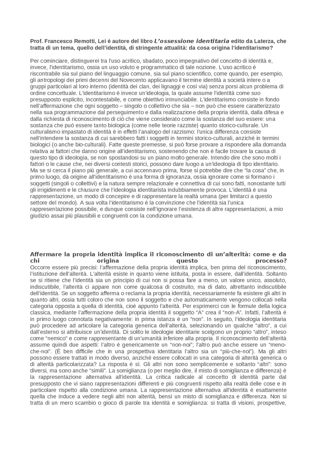 L Ossessione Identitaria Docsity