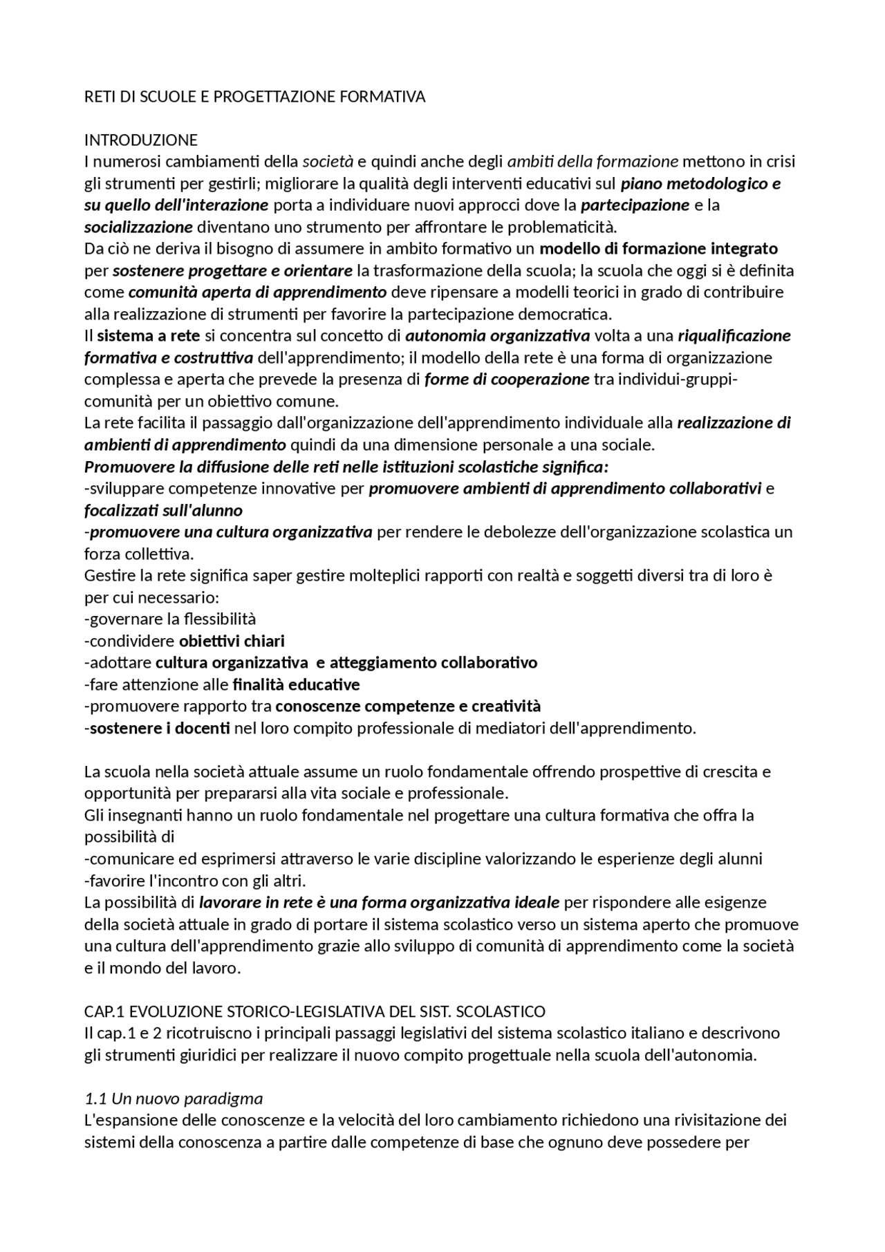 Reti Di Scuole E Progettazione Formativa Docsity