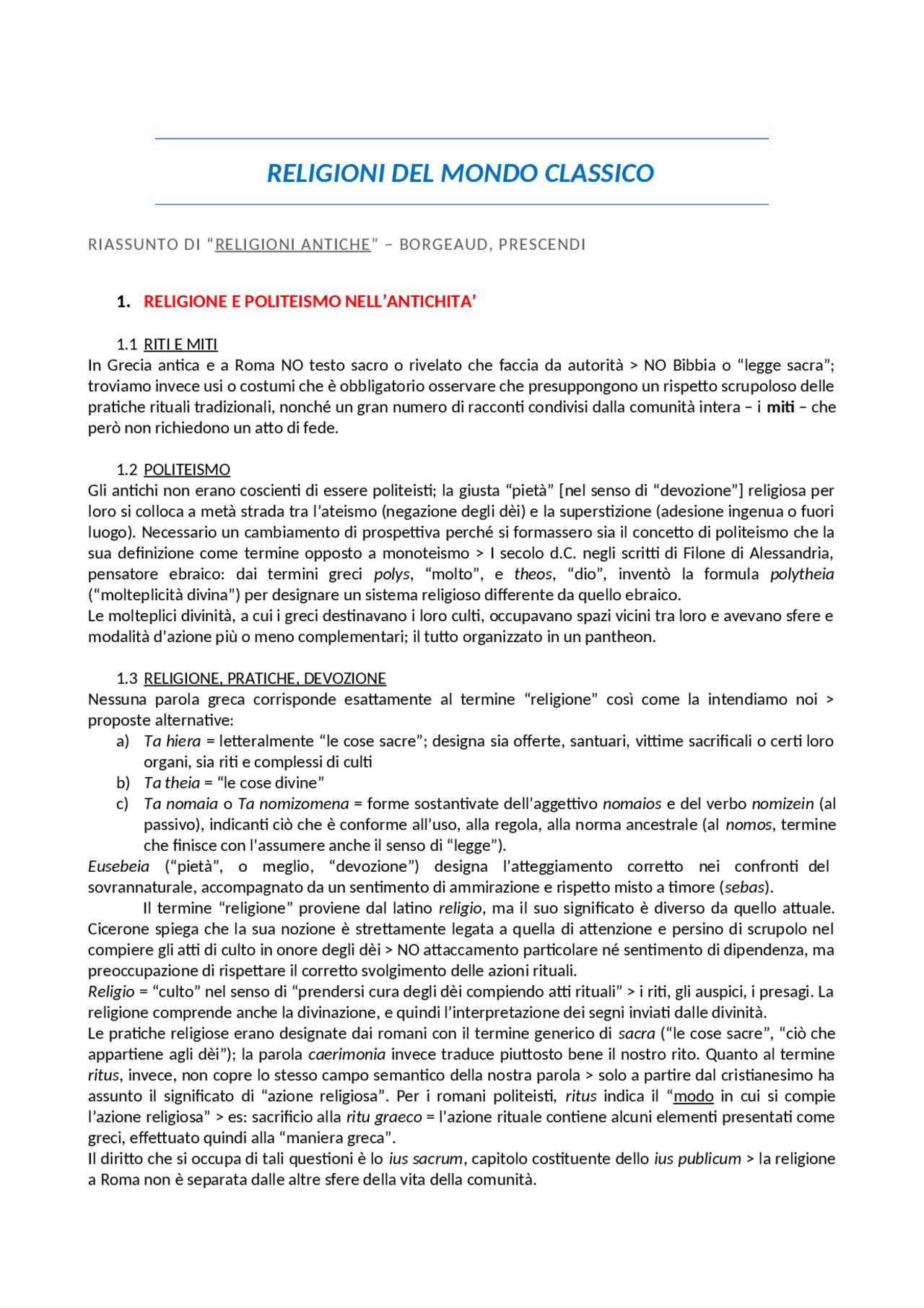 Religioni Del Mondo Classico Docsity