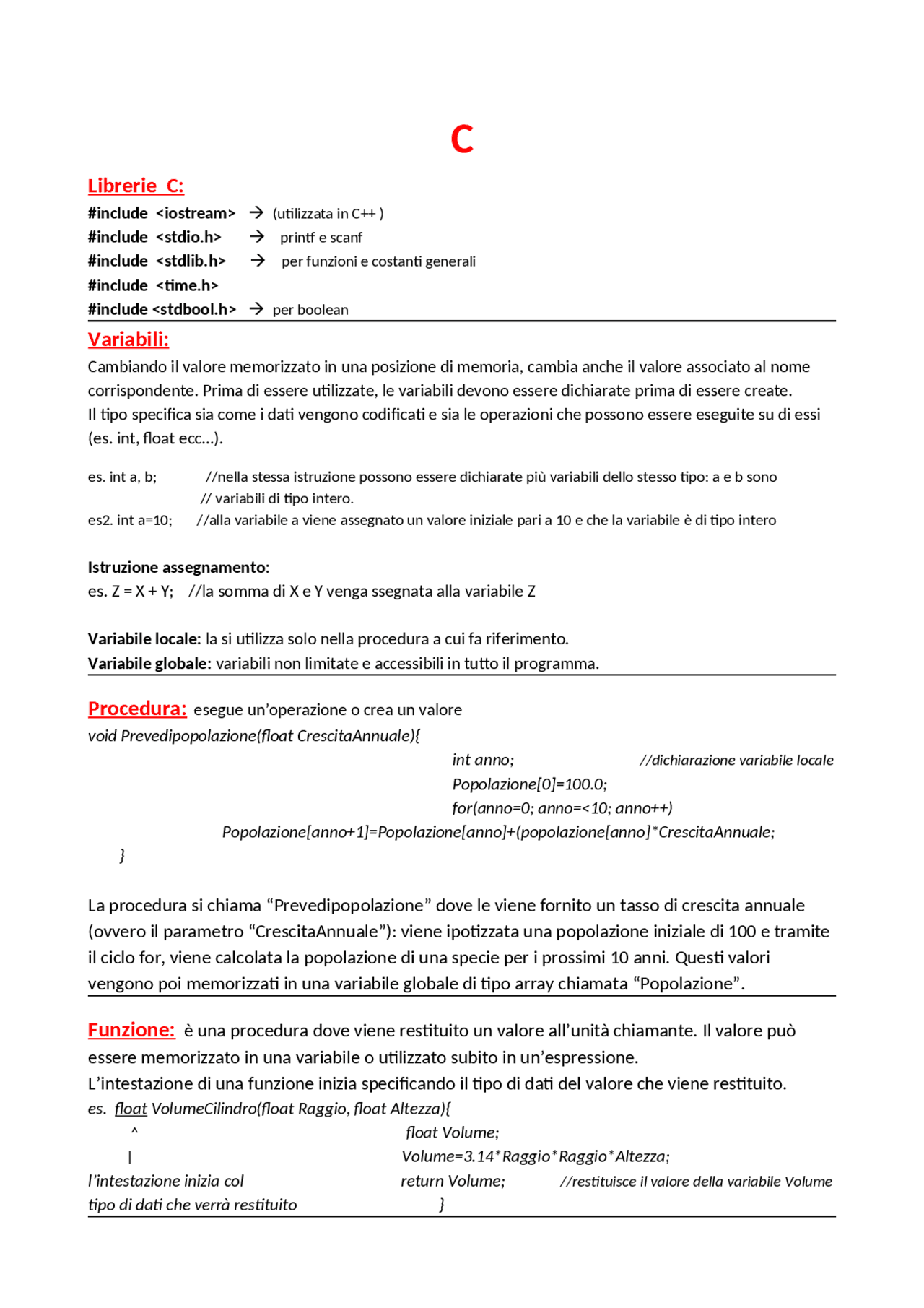 Riassunto Linguaggio Di Programmazione C Docsity