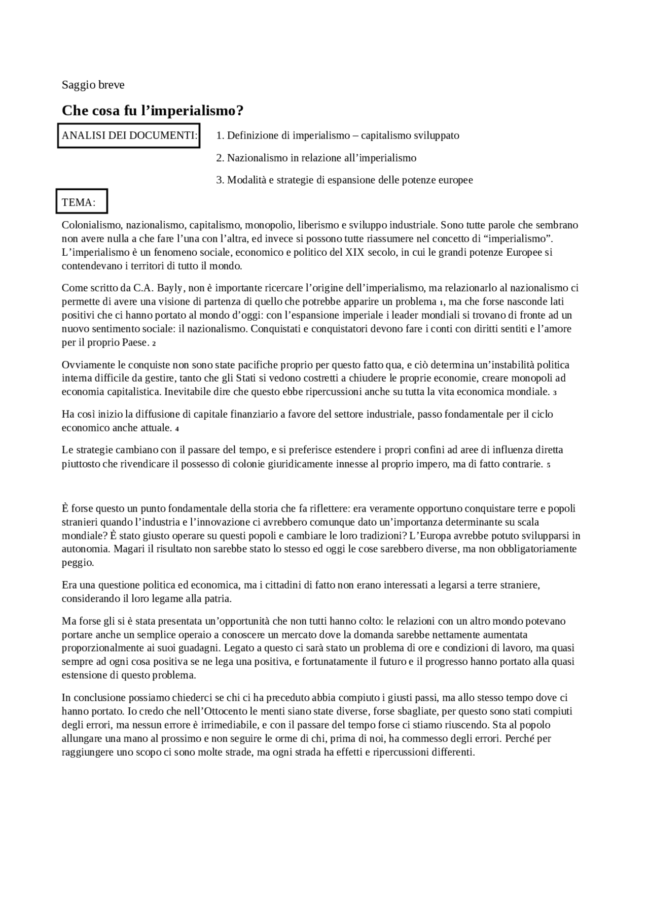 Saggio Breve Imperialismo Appunti Di Italiano Docsity