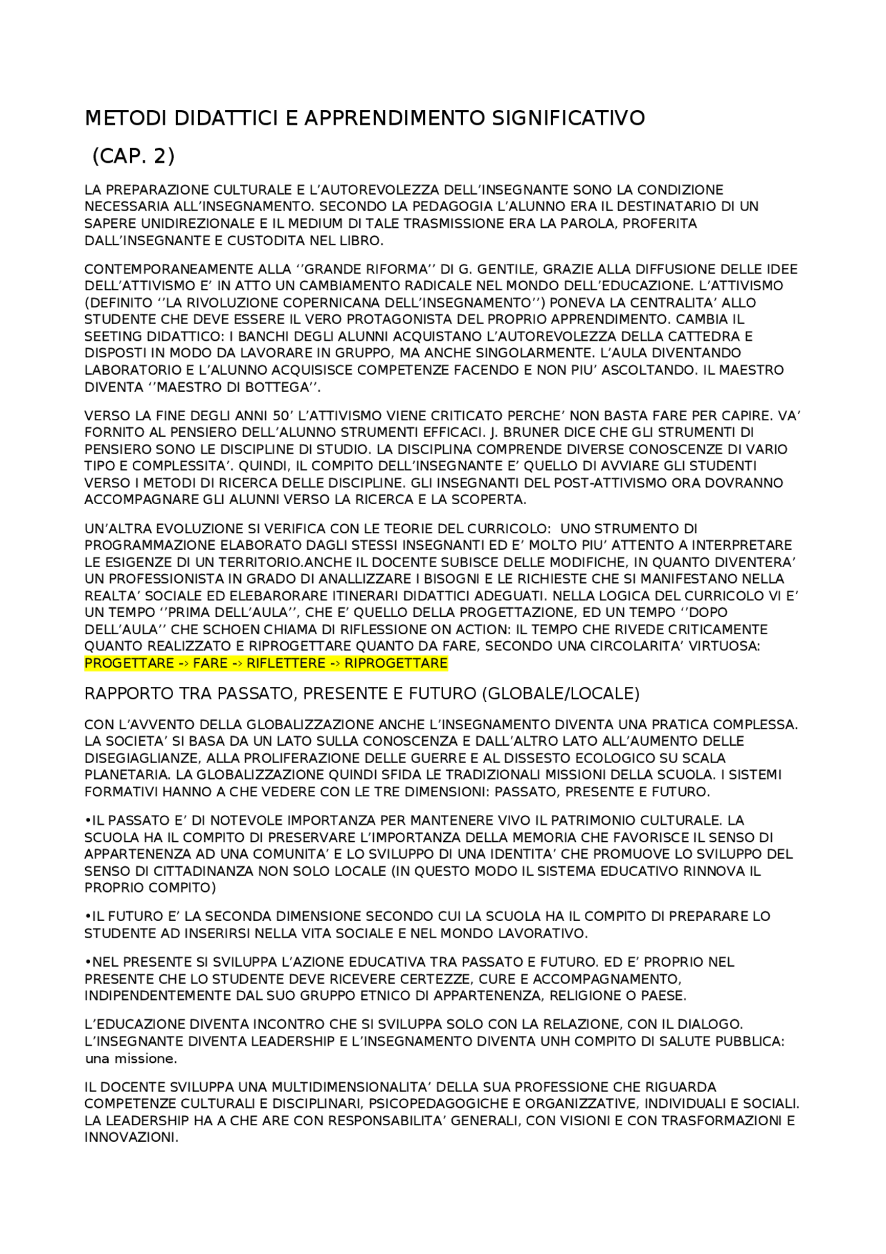 Riassunto Capitolo 2 Appunti Di Pedagogia Docsity