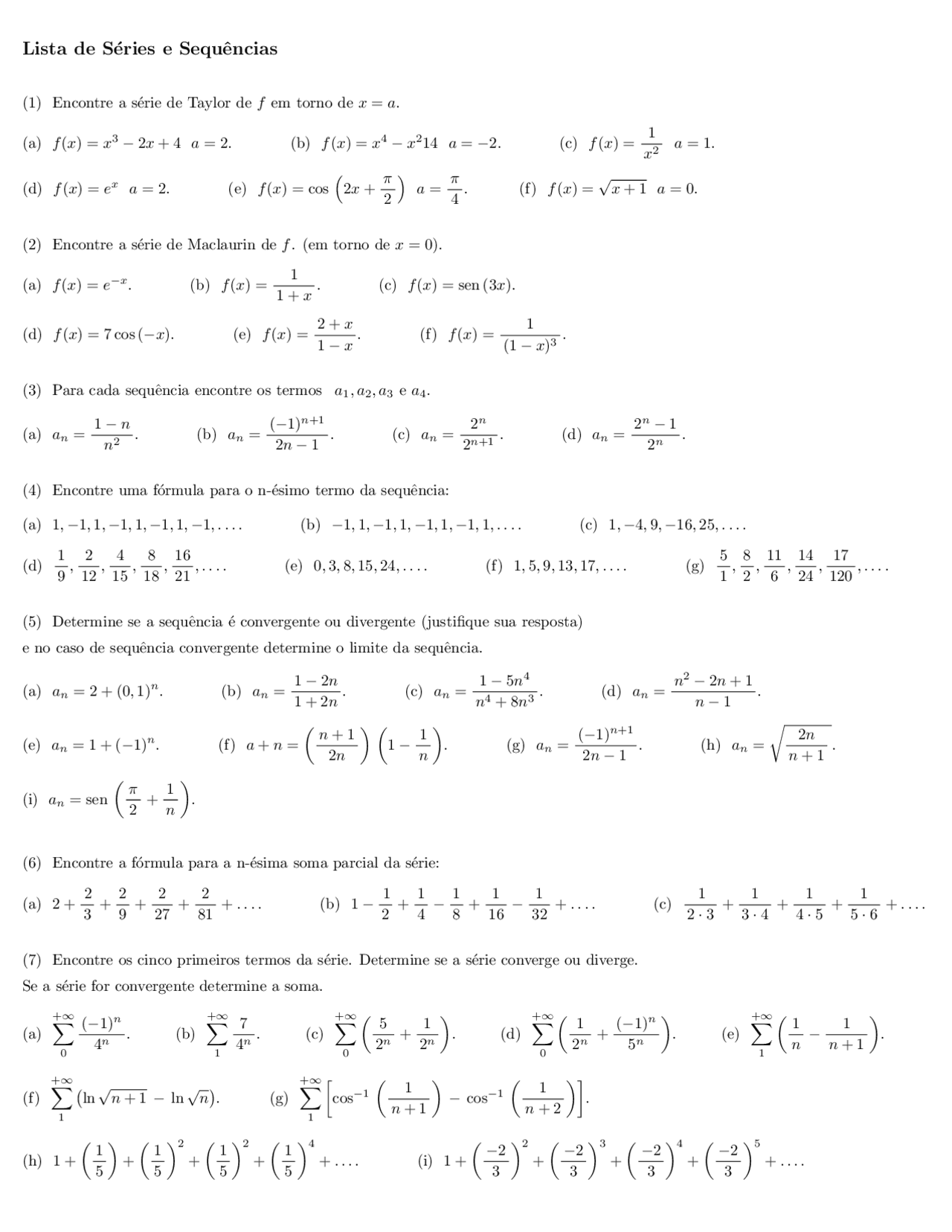 Lista De Exercicios De Sequencias E Series Docsity