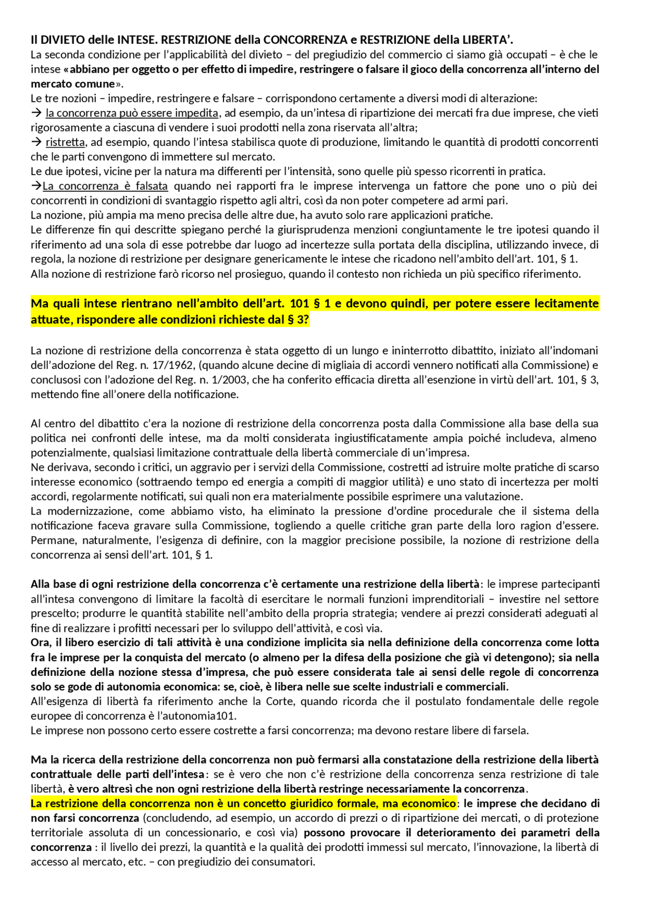 Appunti DIRITTO ANTITRUST | Appunti di Diritto Della Concorrenza | Docsity