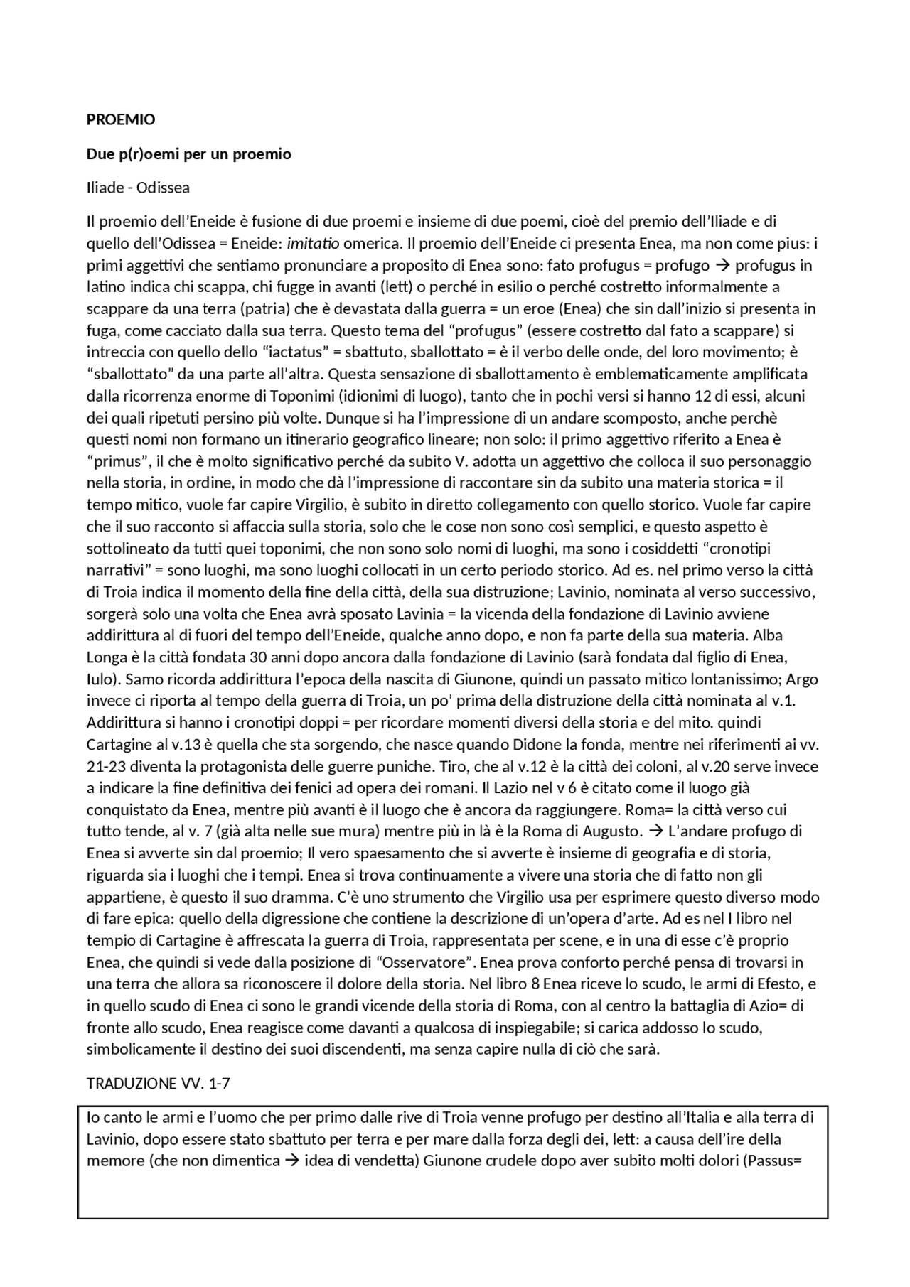 Letteratura latina - Proemio dell'Eneide - Docsity