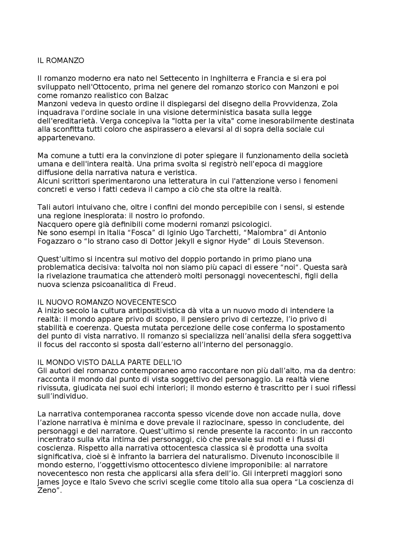 Riassunti Sul Romanzo Docsity