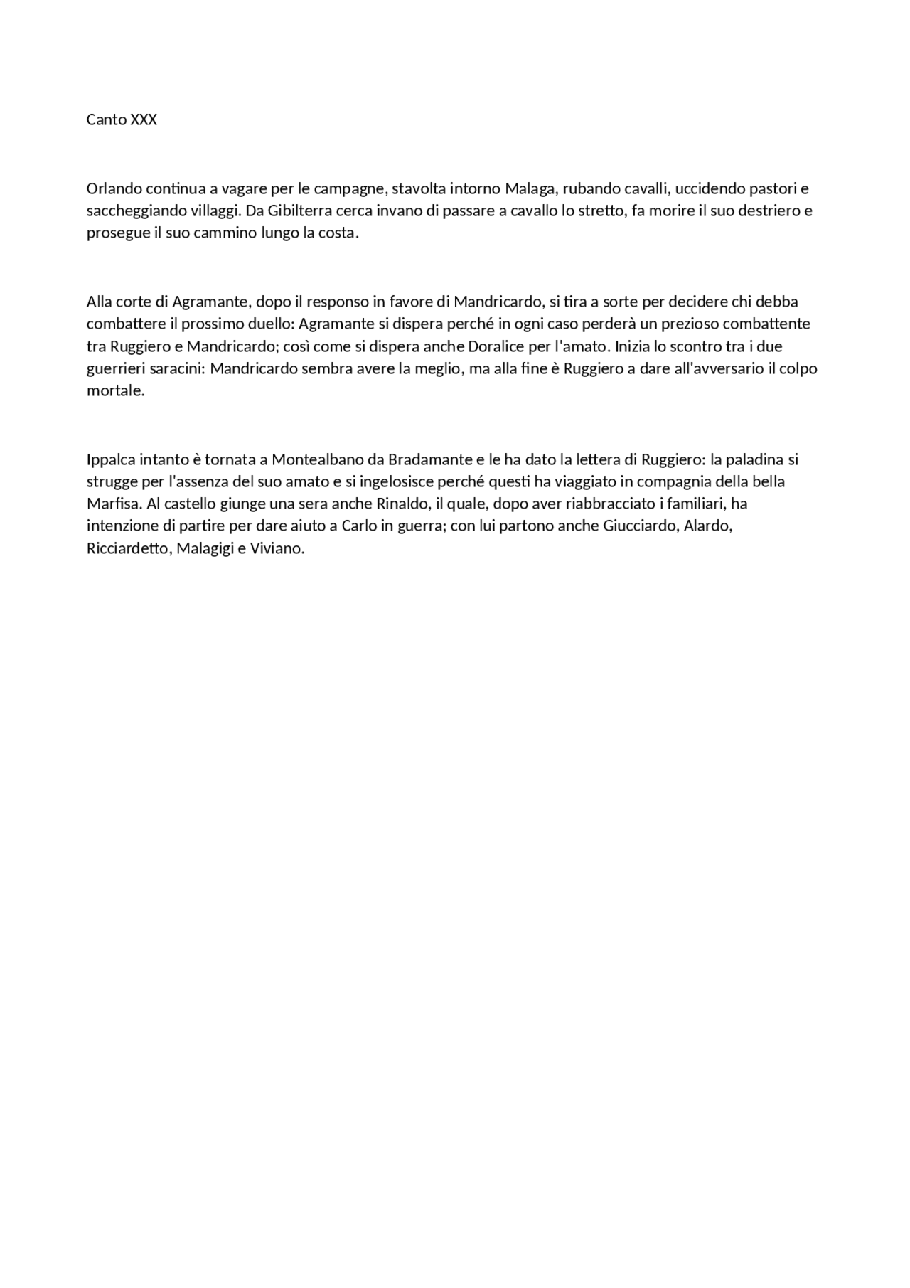 Canto 30 orlando furioso of | Sintesi del corso di Italiano - Docsity