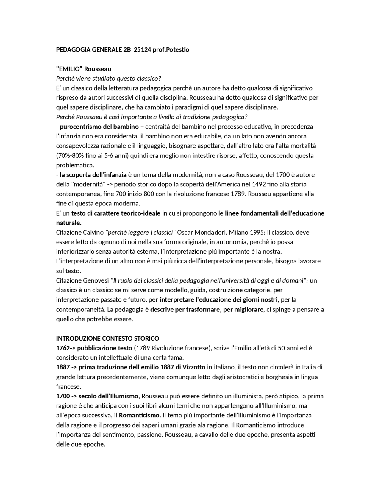 Pedagogia Generale Appunti Libro Emilio Di Rousseau Docsity