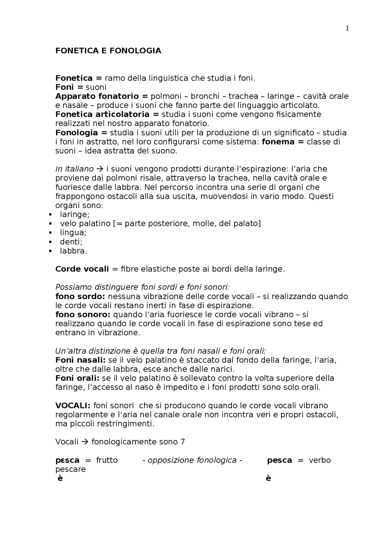 Fonetica E Fonologia Schemi E Mappe Concettuali Di Linguistica Docsity