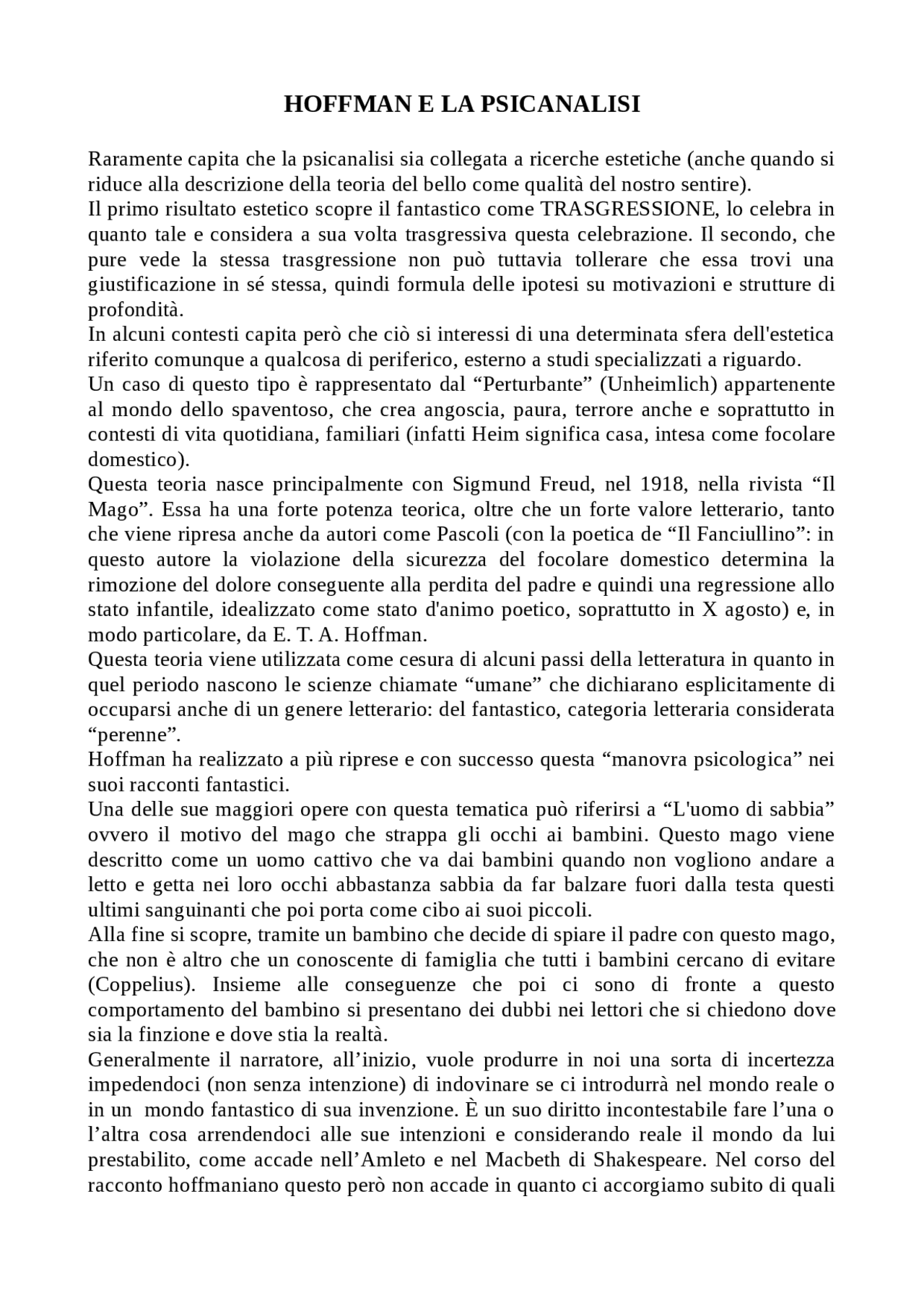 Hoffman E La Psicanalisi Docsity