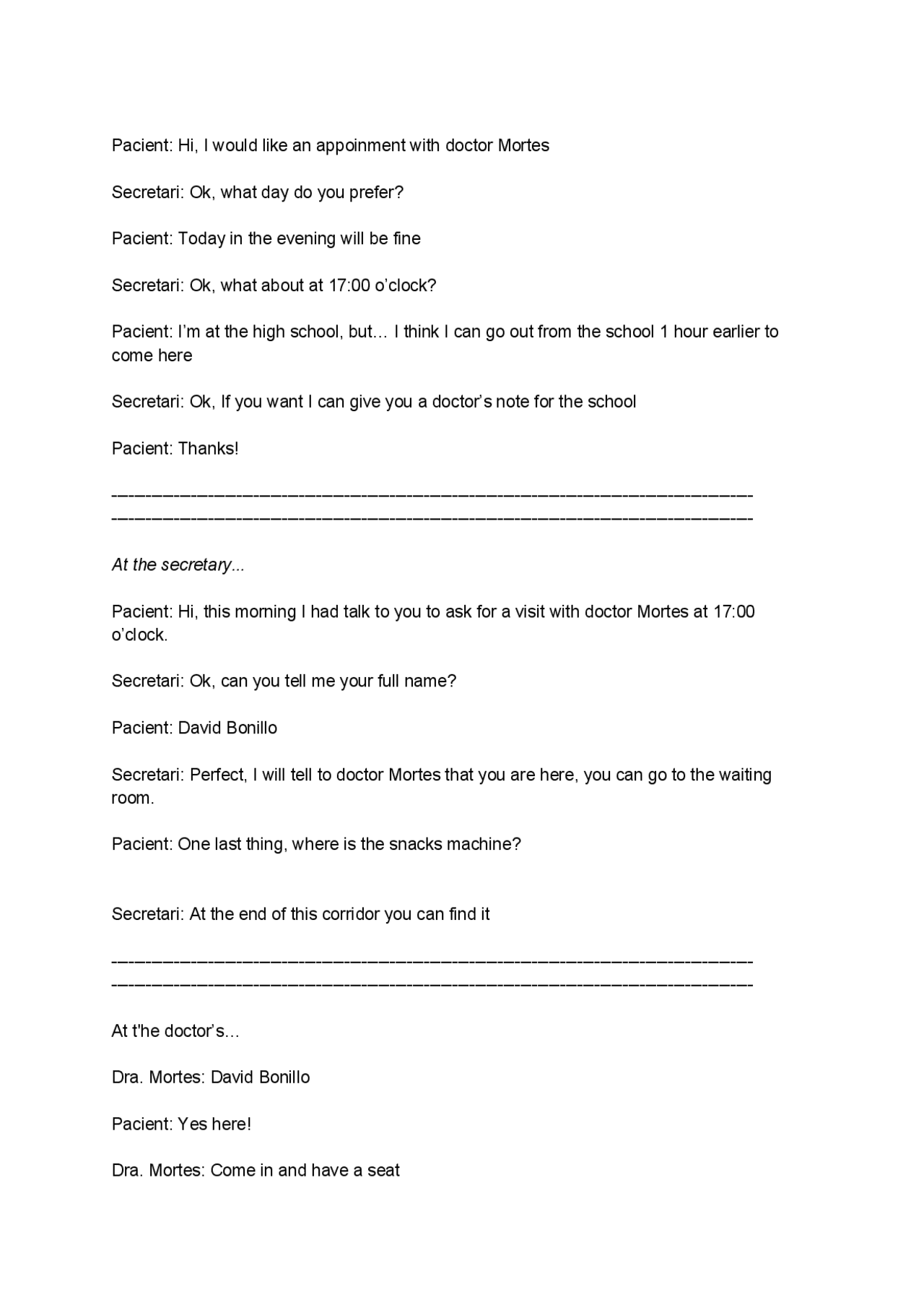 English dialogue at the doctor - Docsity