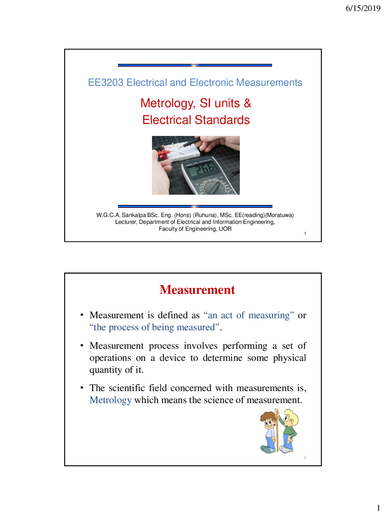 Metrology SI Units and Electrical Standards - Docsity