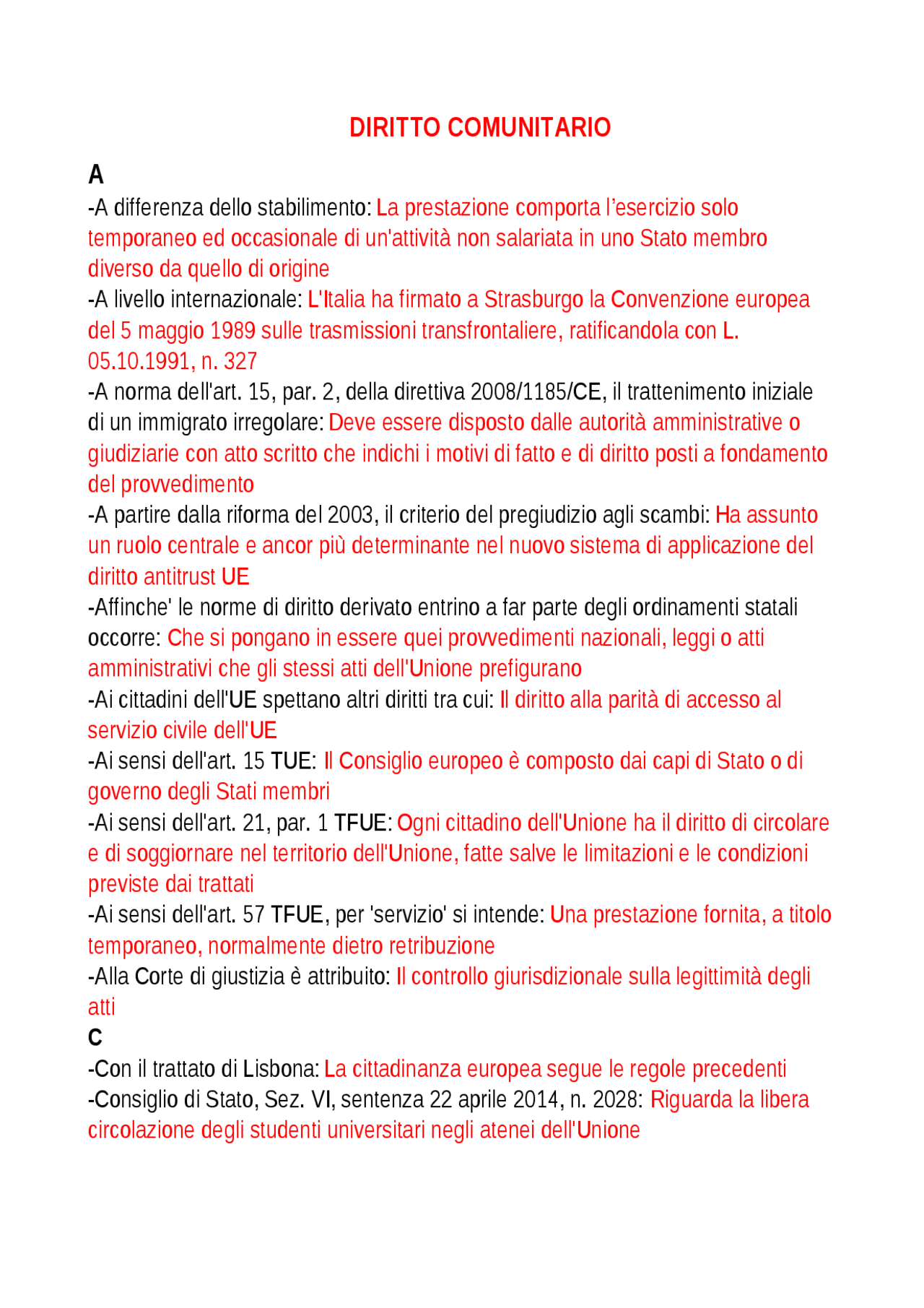 Diritto Comunitario Università Telematica Pegaso Docsity