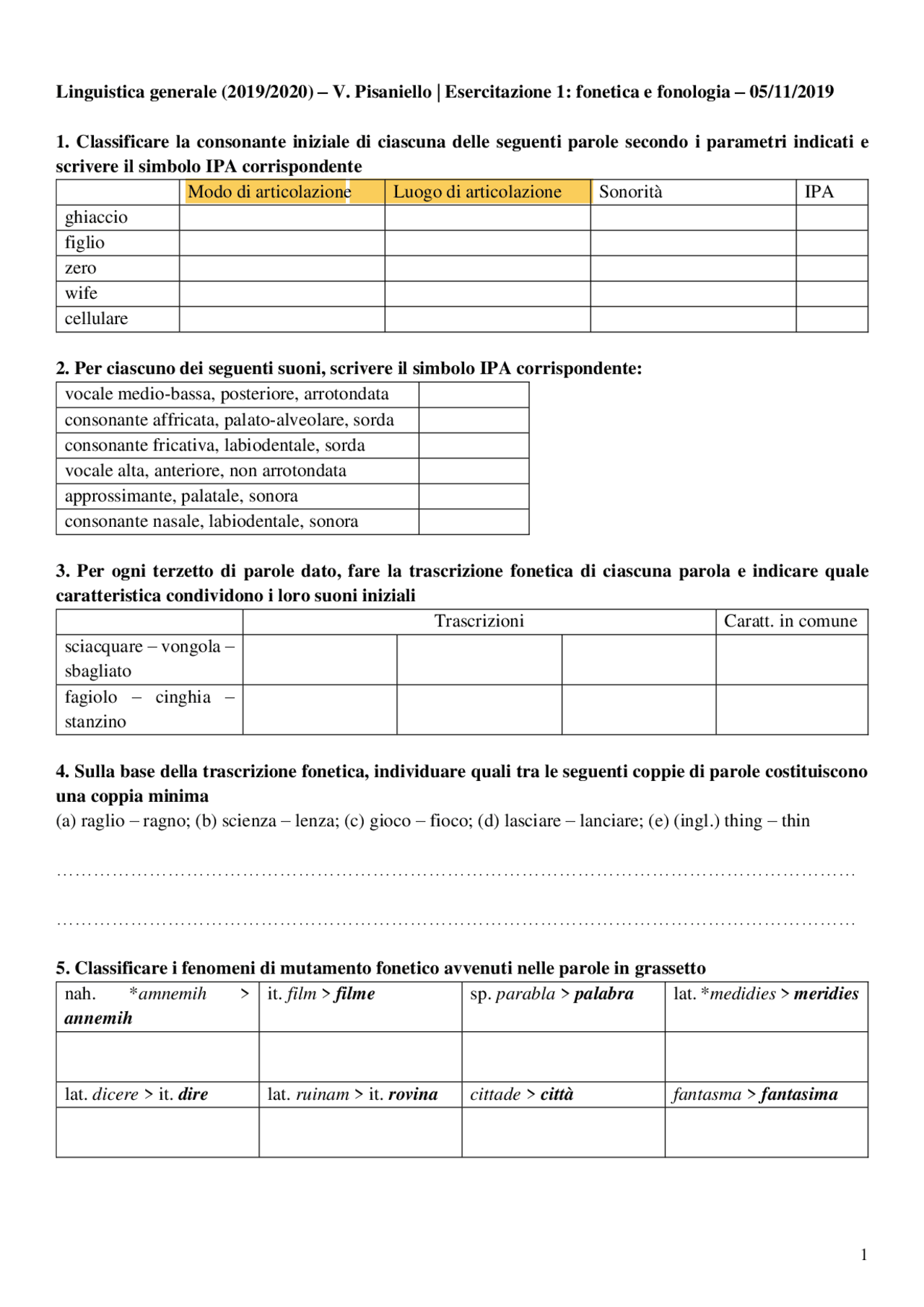 Prototipo Esame Fonetica E Fonologia Docsity