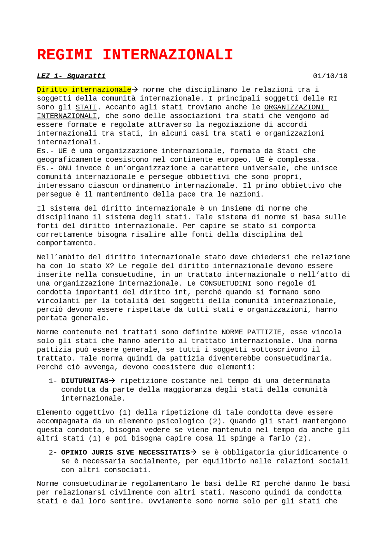 Appunti Regimi Internazionali Docsity