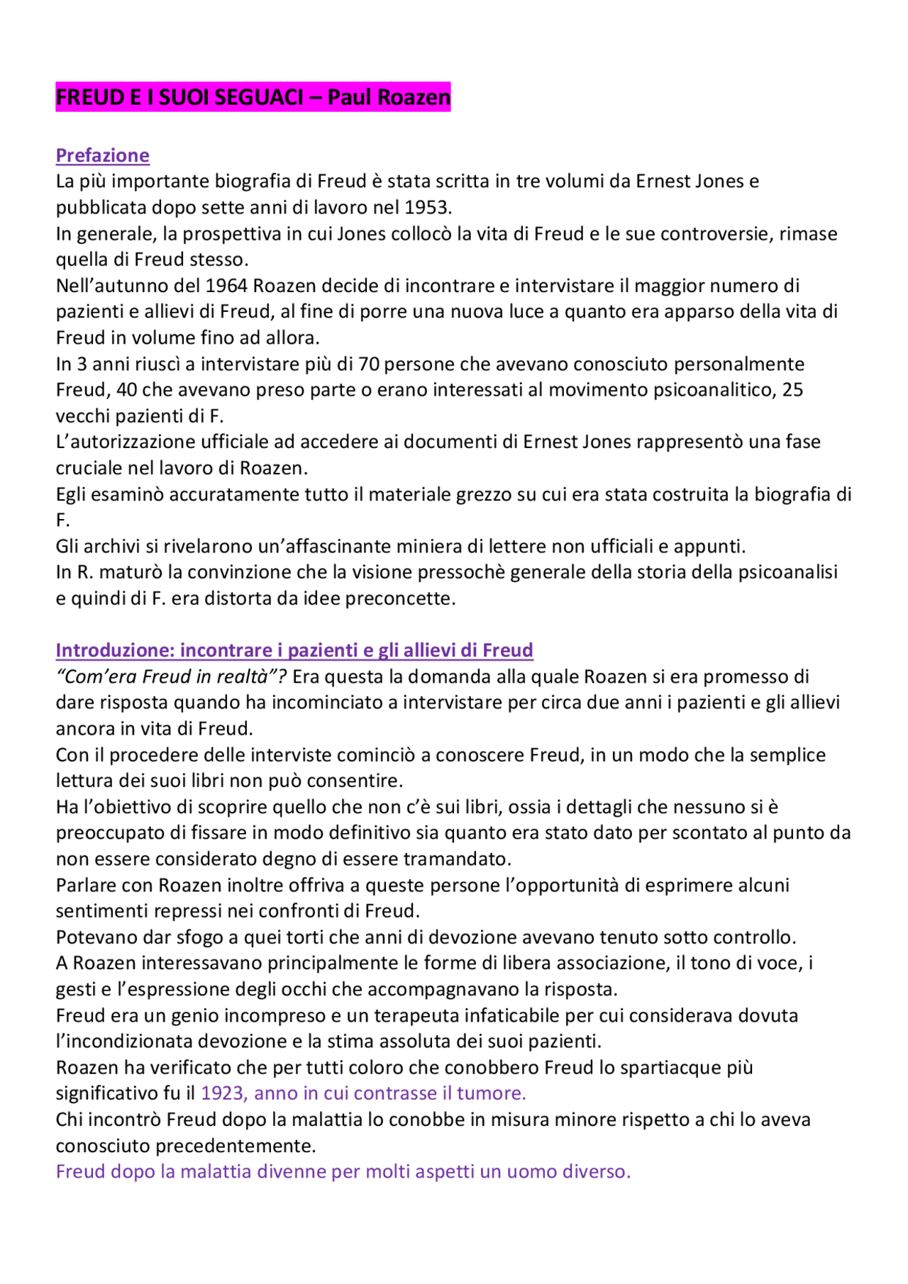 Freud E I Suoi Seguaci Paul Roazen Docsity