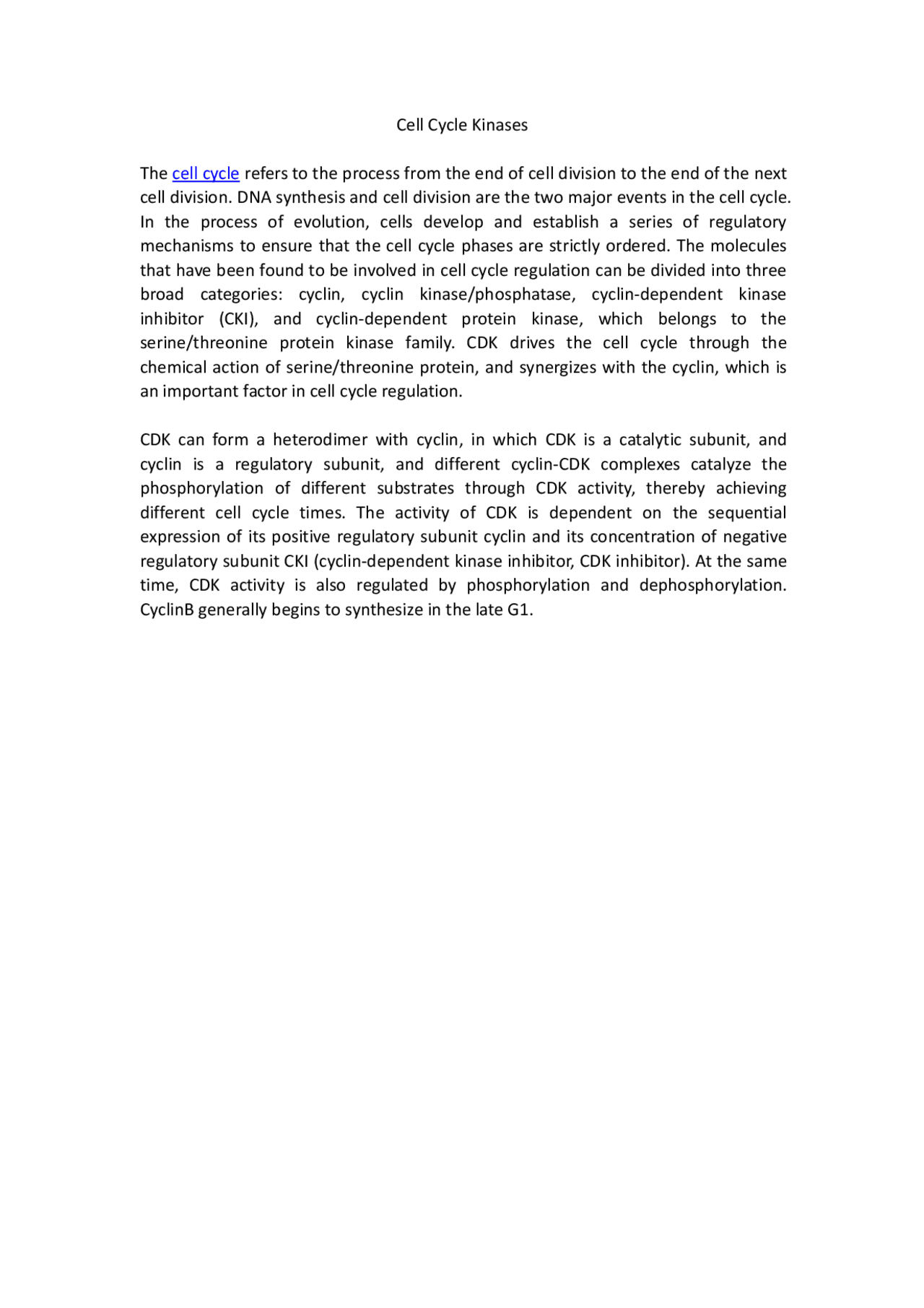Cell Cycle Kinases from Creative Diagnostics - Docsity