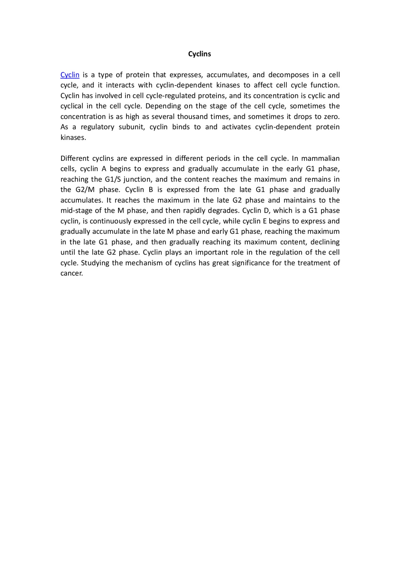 Cyclins from Creative Diagnostics - Docsity