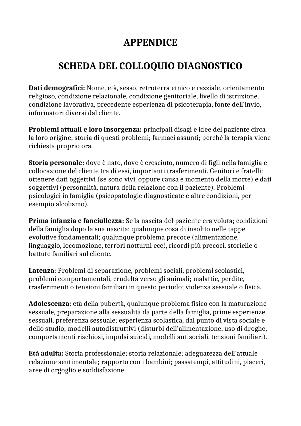 Diagnosi Psicanalitica Docsity