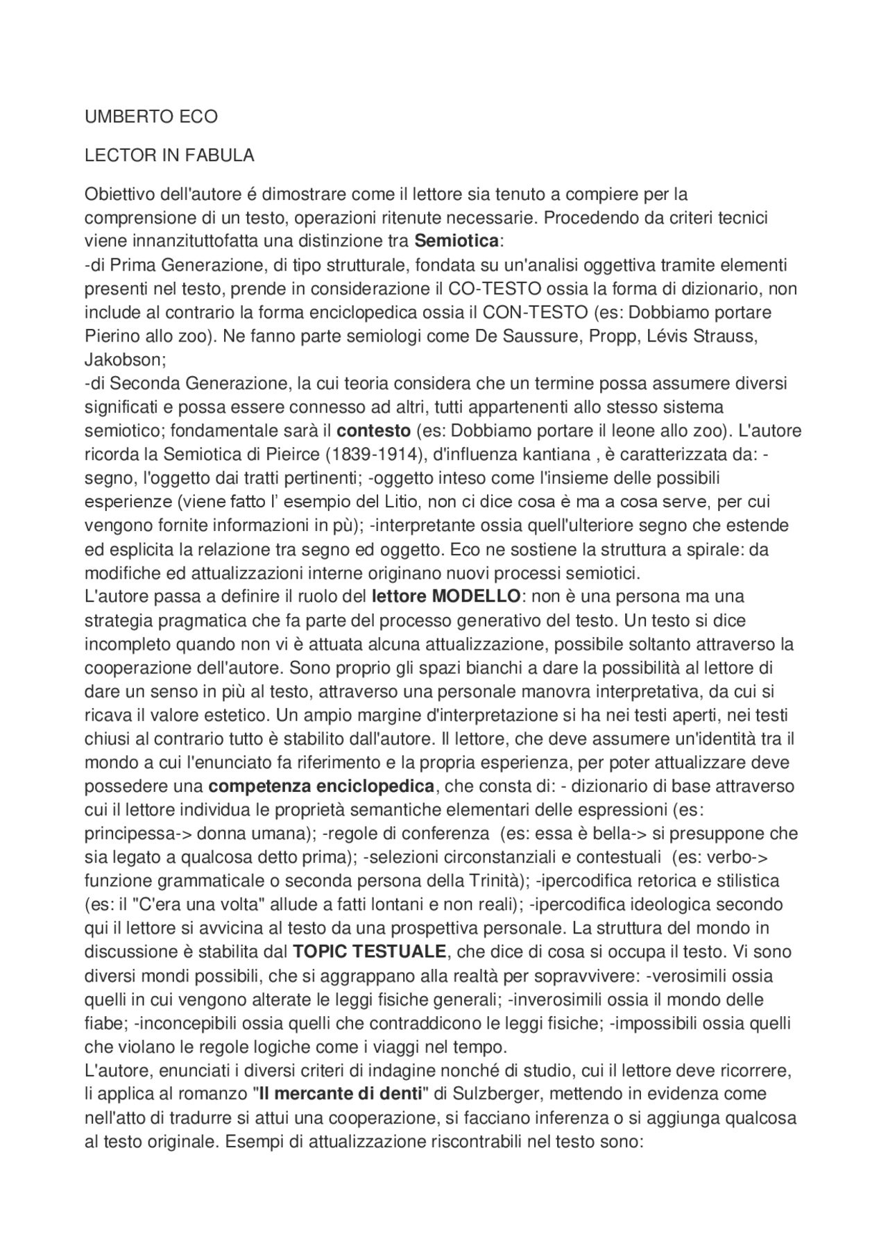 Umberto Eco Lector In Fabula Docsity
