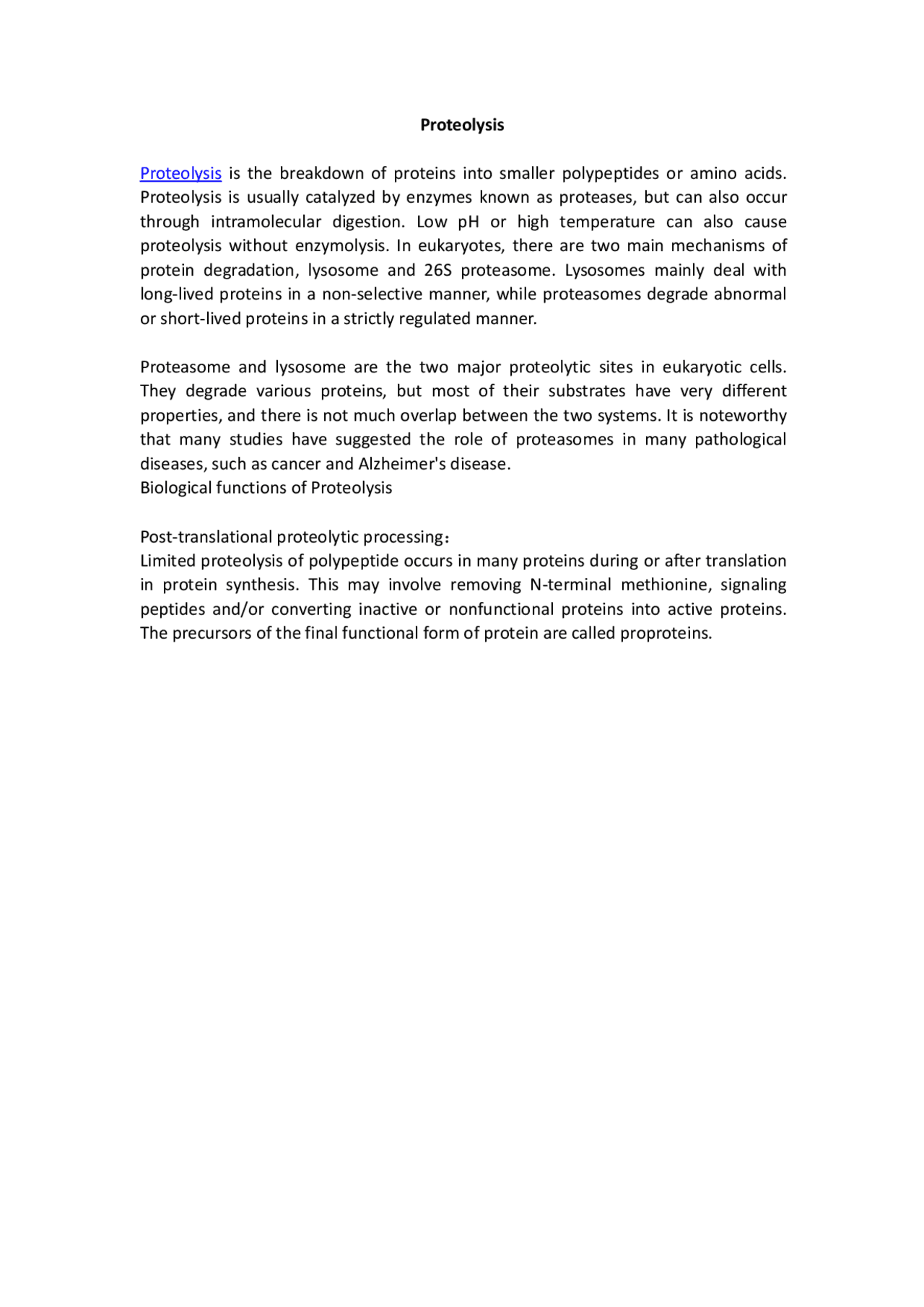 Proteolysis from Creative Diagnostics - Docsity
