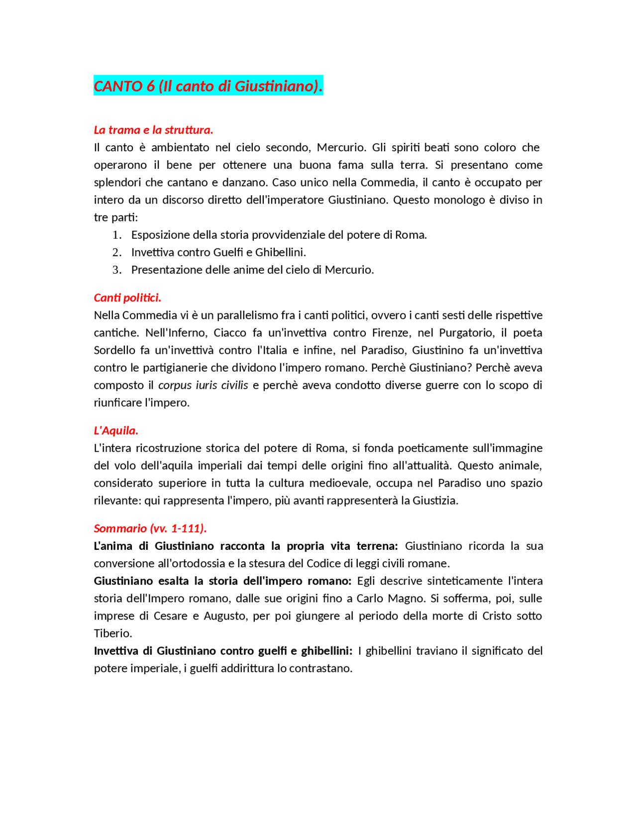 Canto Vi Divina Commedia Paradiso Docsity