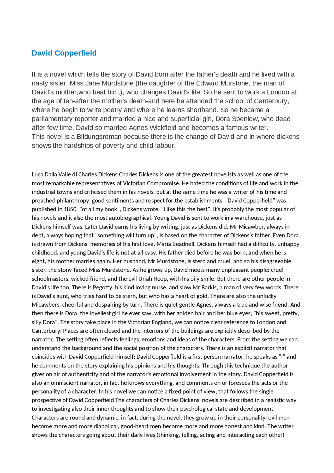 Riassunto David Coperfield Docsity