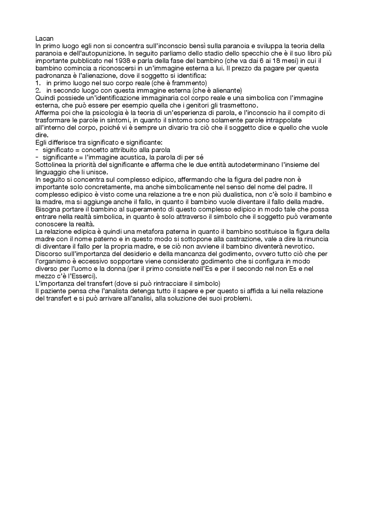 Appunti Base Su Lacan Docsity