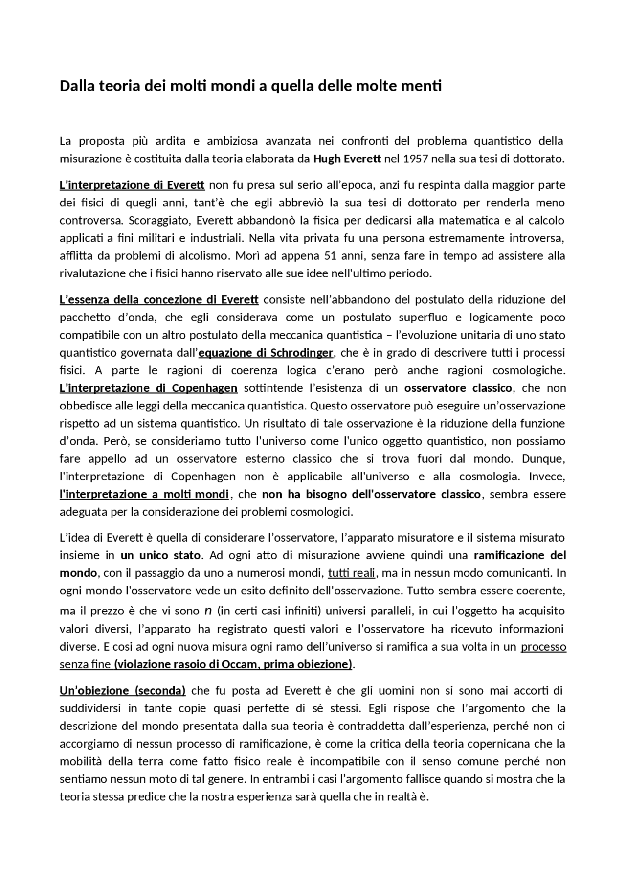 Dalla Teoria Dei Molti Mondi A Quella Delle Molte Menti Docsity