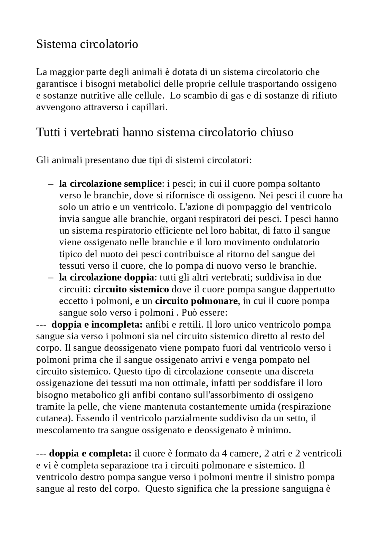 Sistema Circolatorio Docsity