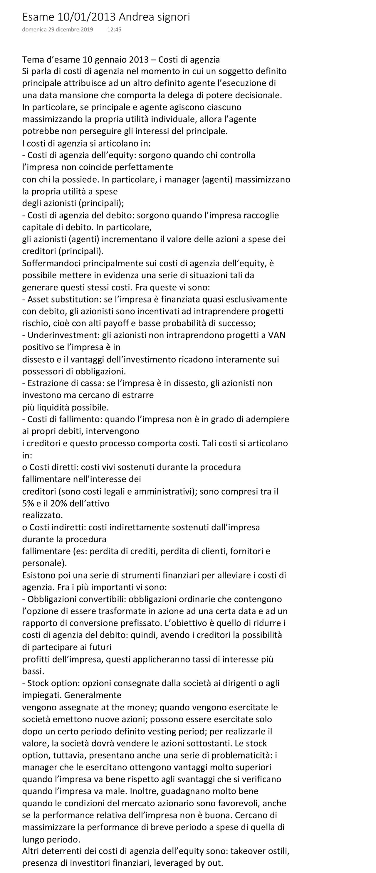 Esame Di Finanza Aziendale Docsity