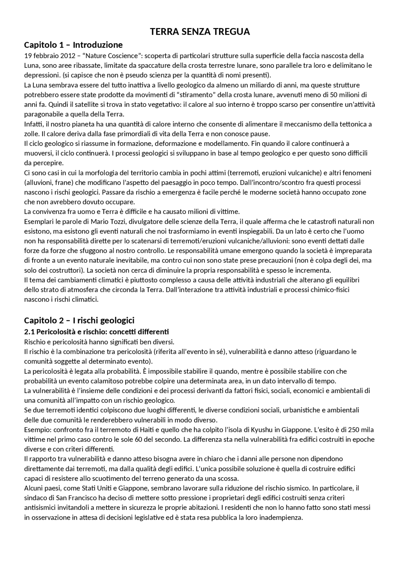 Riassunto Terra Senza Tregua Docsity