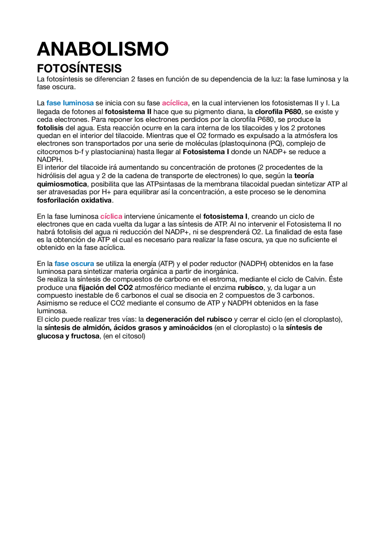 Metabolismo. Anabolismo - Docsity