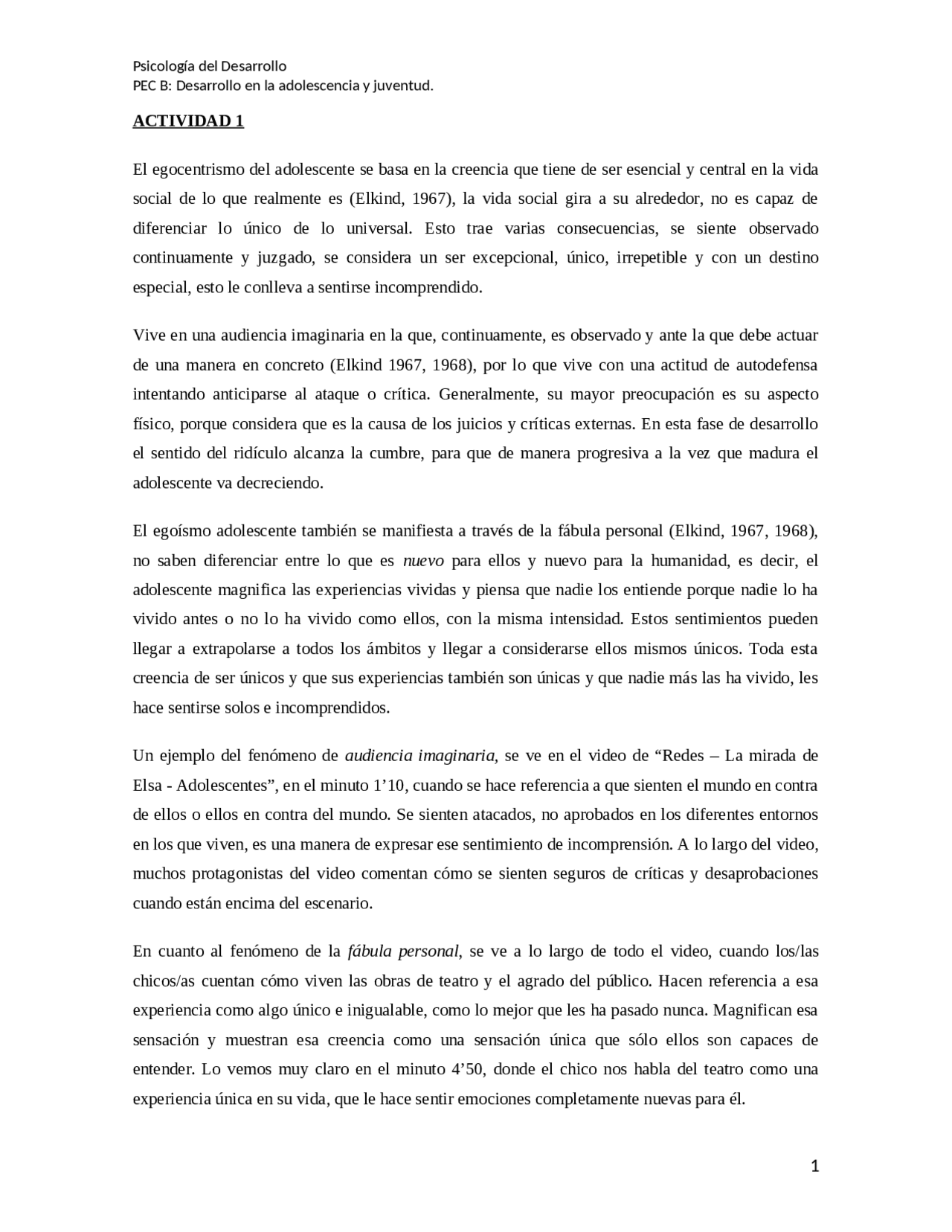 PEC B: Desarrollo en la adolescencia y juventud. | Ejercicios de Psicología | Docsity