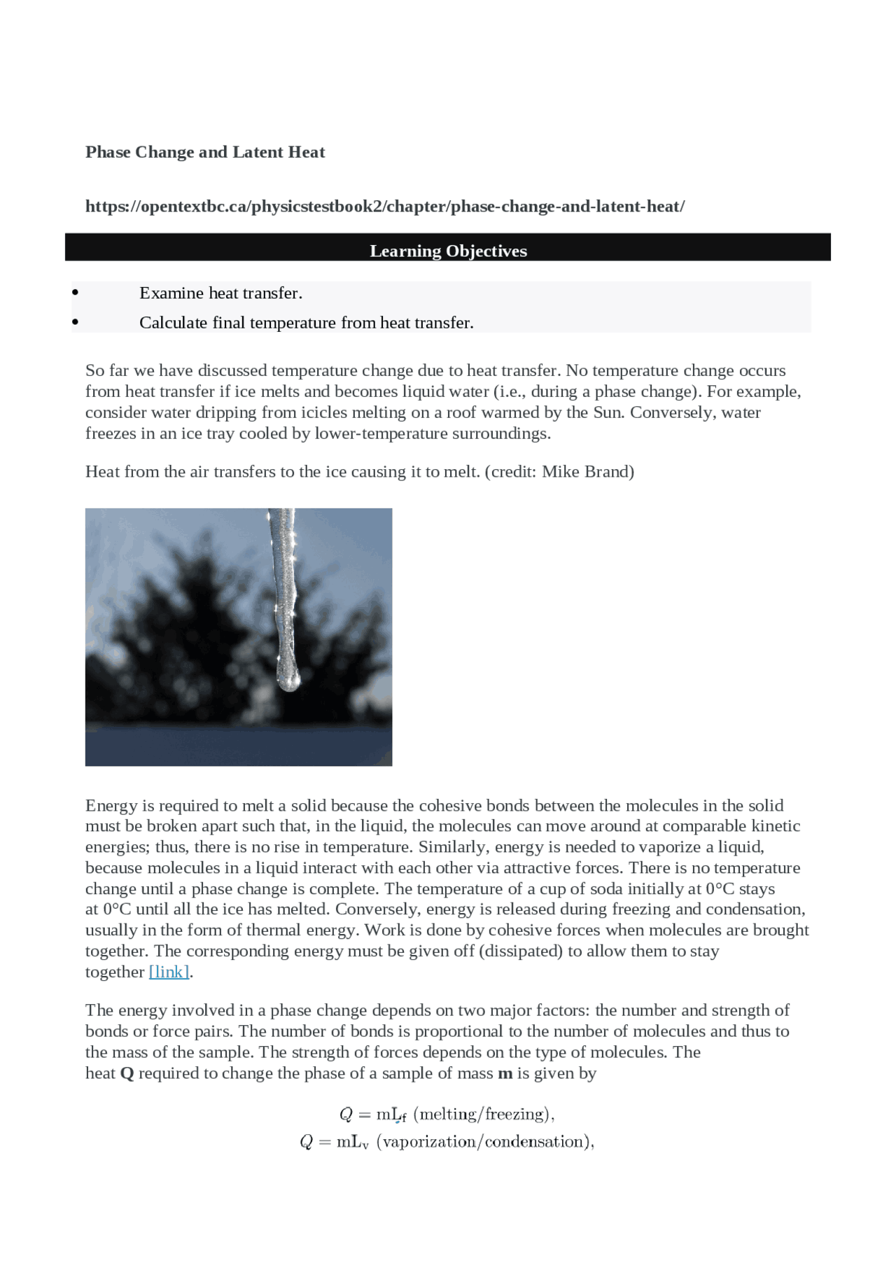 Phase change and latent heat - Docsity