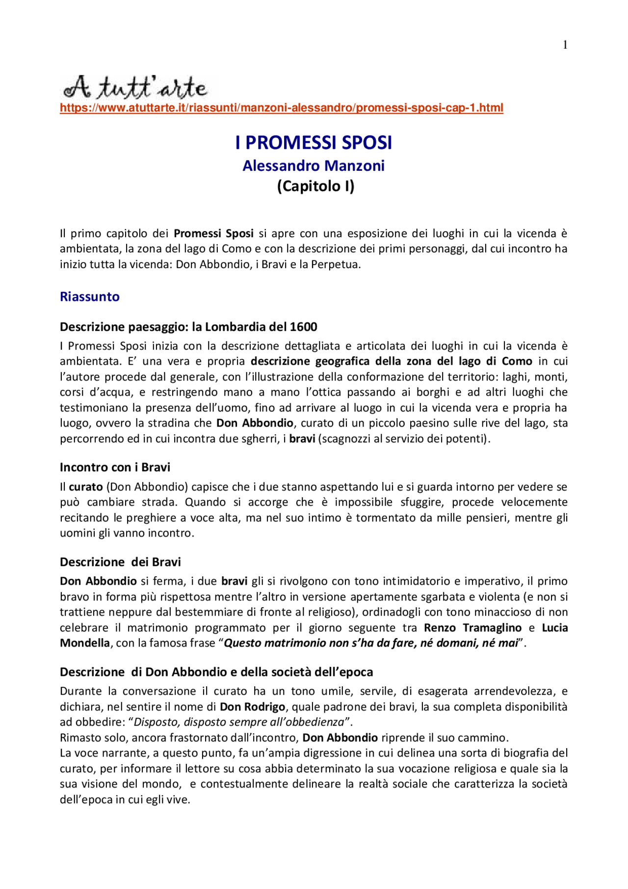 Promessi Sposi Capitoli Docsity