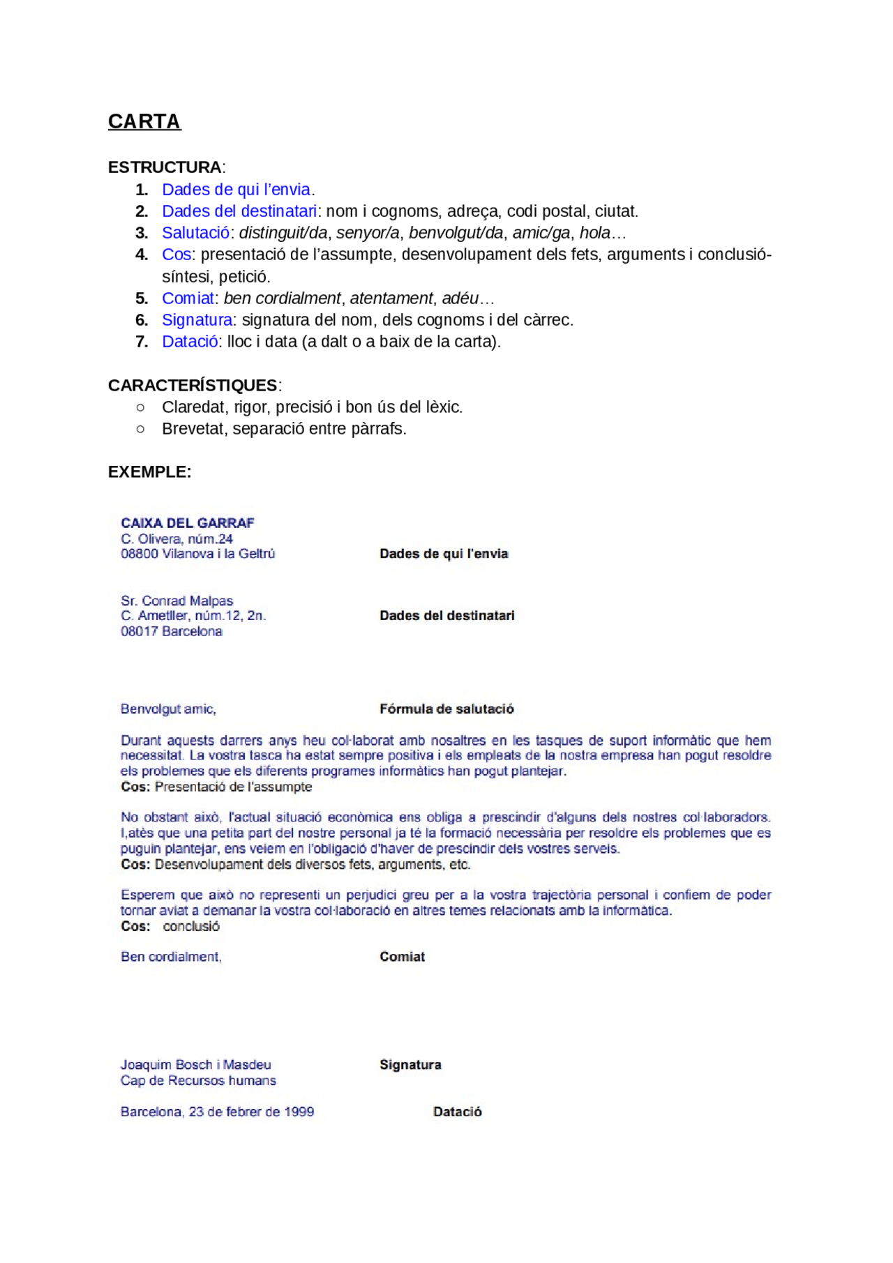 CARTA (lengua catalana) - Docsity