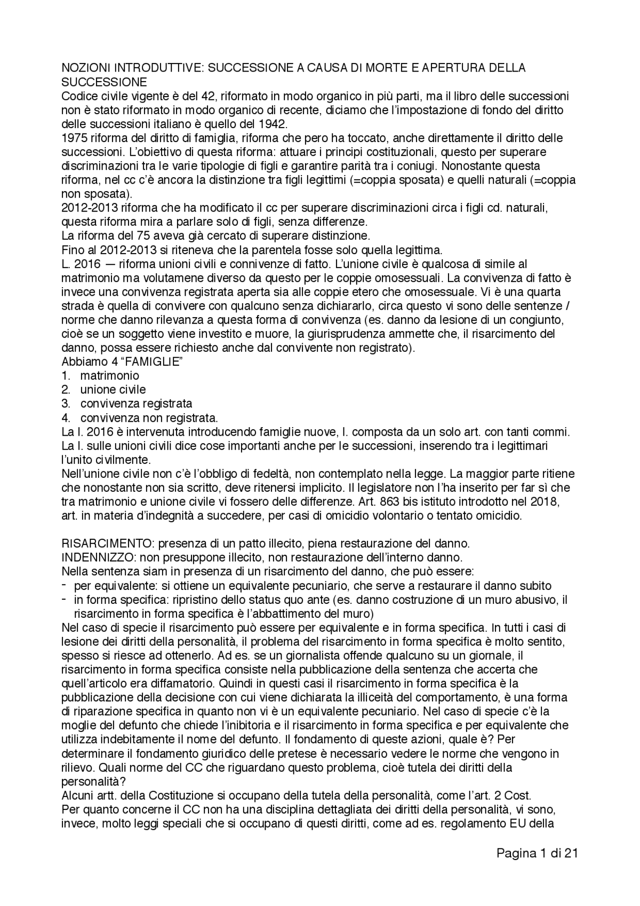 Appunti Lezioni Diritto Successioni Docsity