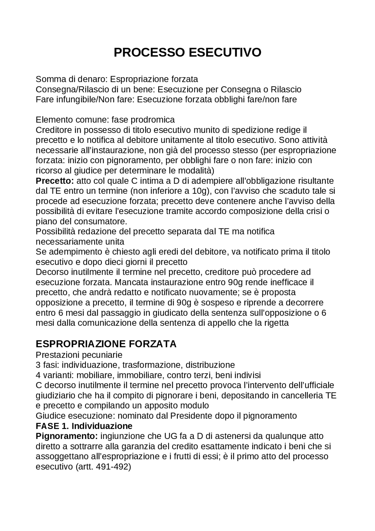 Il Concetto Di Processo Esecutivo Federico Ii Anno 201920 Docsity