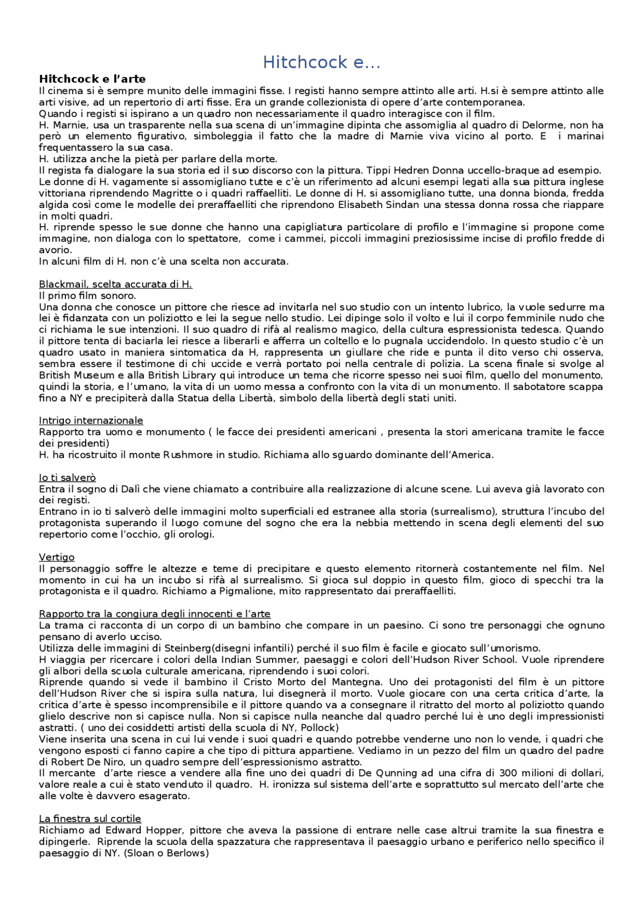 Hitchcock Tecniche Specifiche Colori Cibo Docsity
