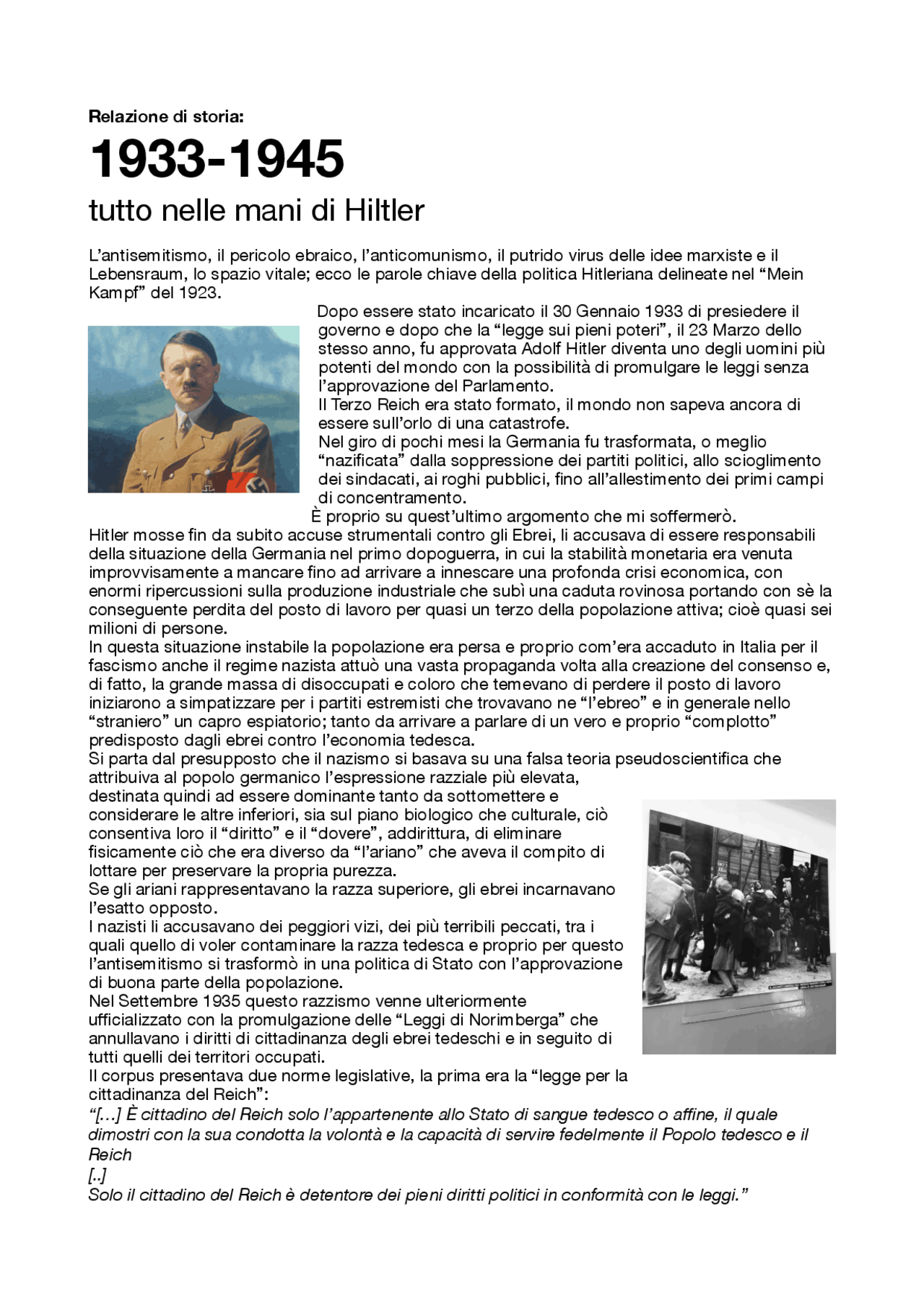 breve ricerca su Hitler | Guide, Progetti e Ricerche di Storia | Docsity