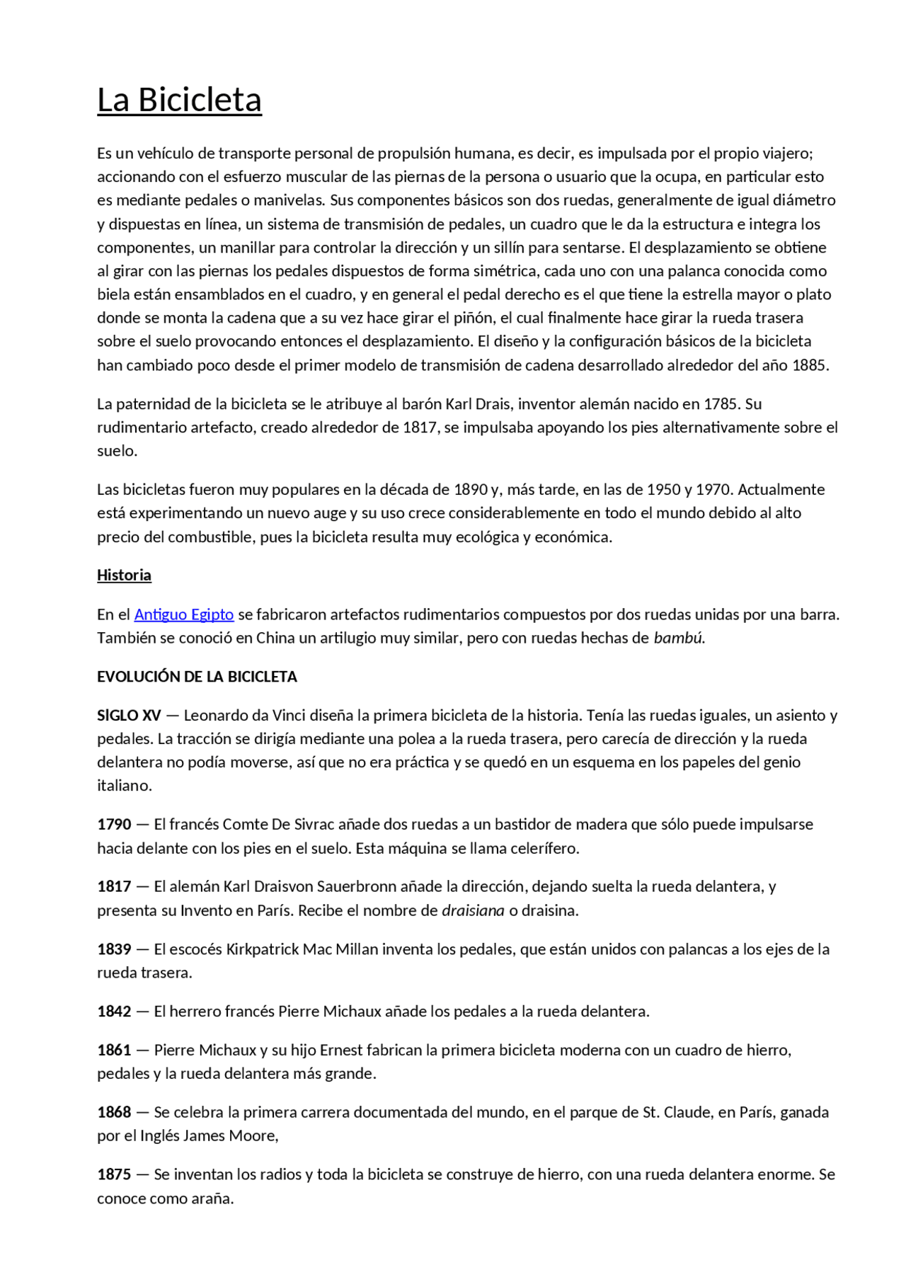 La historia de la bicicleta - Docsity