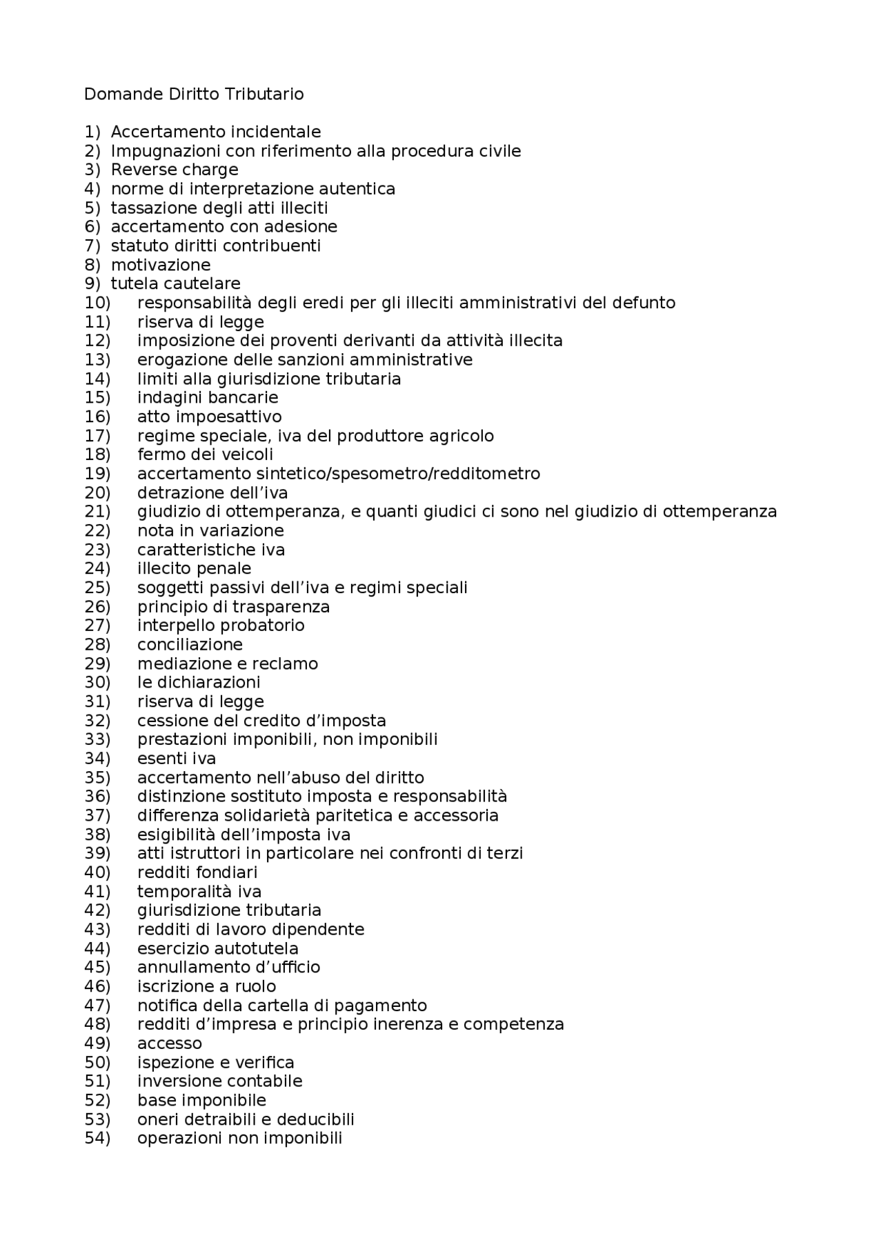 Domande Fatte Allesame Di Diritto Tributario Docsity