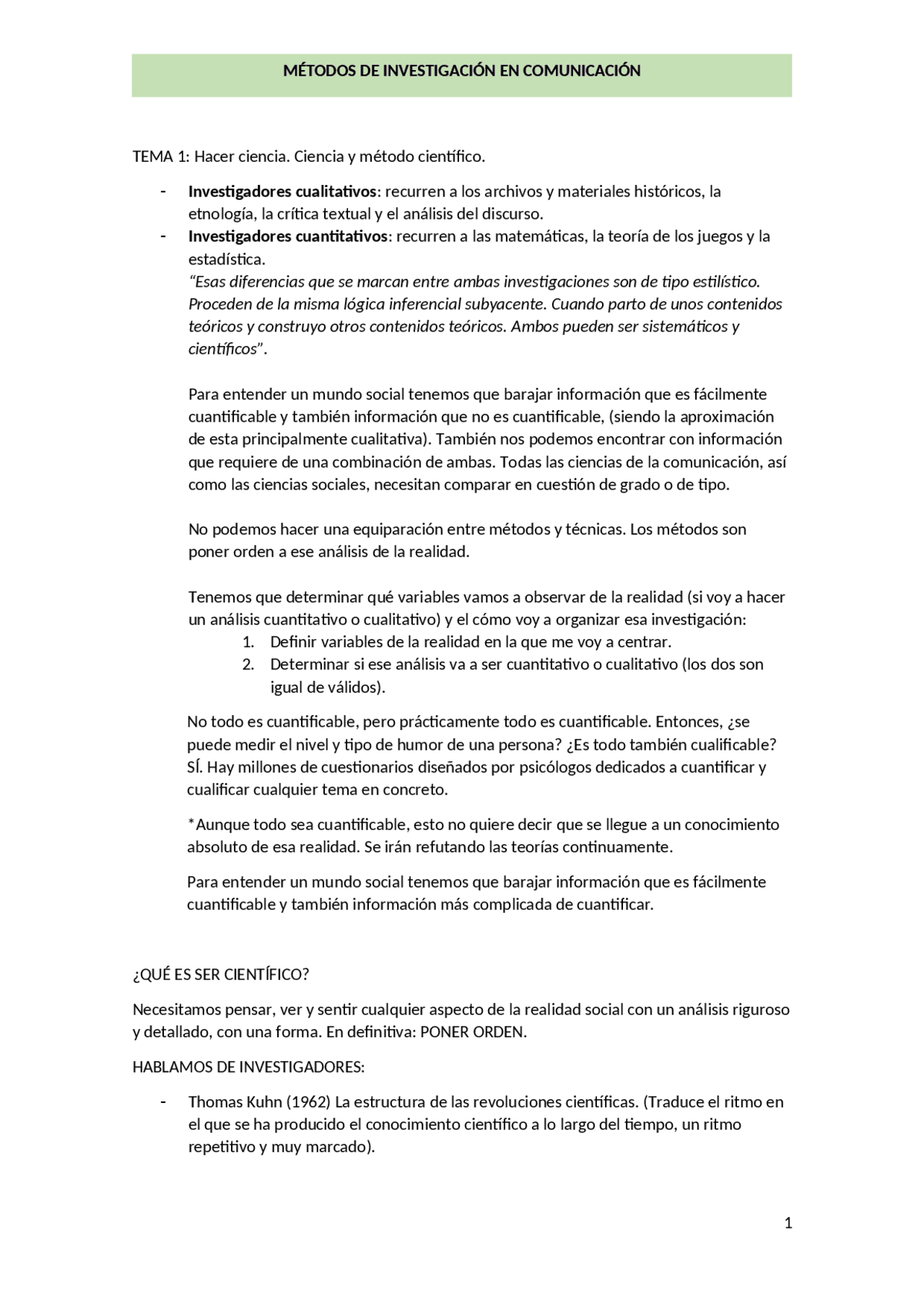 Tema 1 métodos invetigación de la comunicación - Docsity