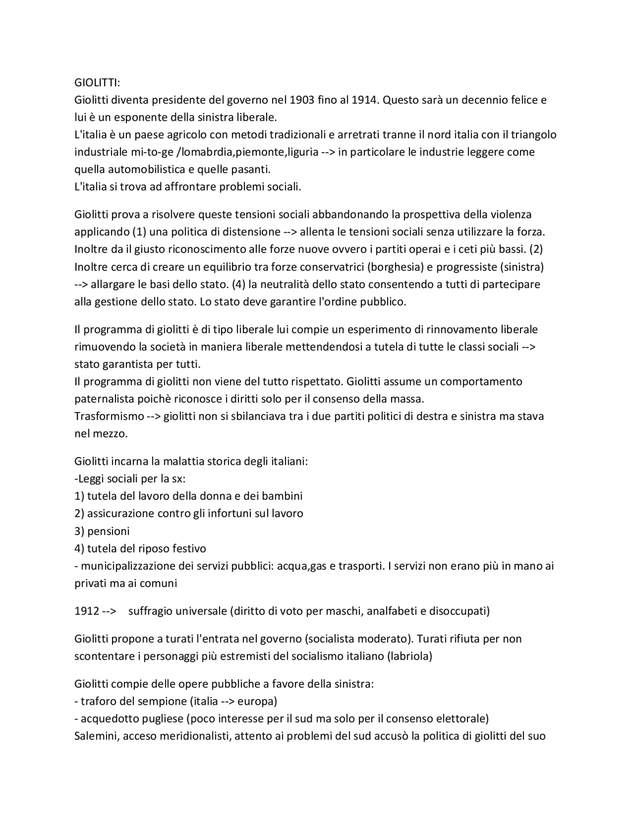 Giolitti e prima guerra mondiale - Docsity