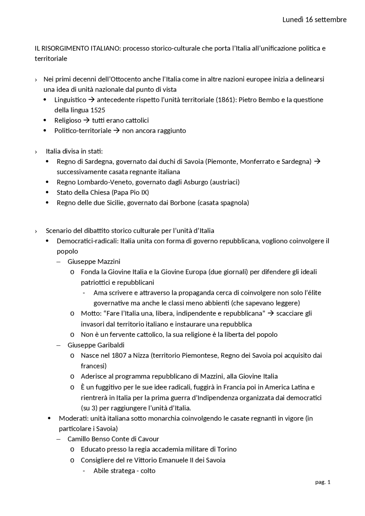 Il Risorgimento Italiano Docsity